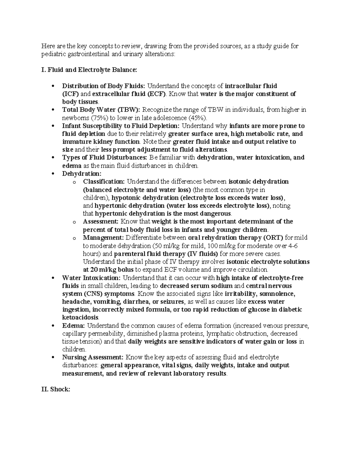 Pediatric GI & Urinary Alterations Study Guide: Key Concepts Review ...