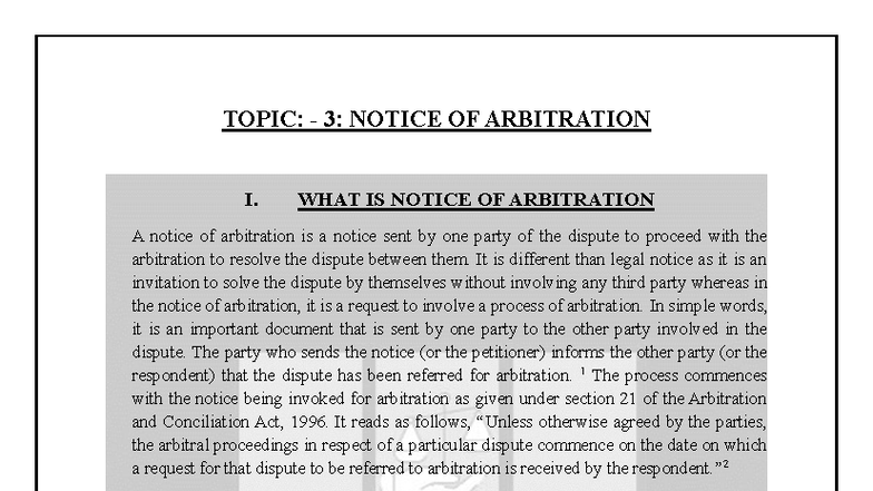 Topic 3: Notice of Arbitration - Understanding Its Essentials and ...