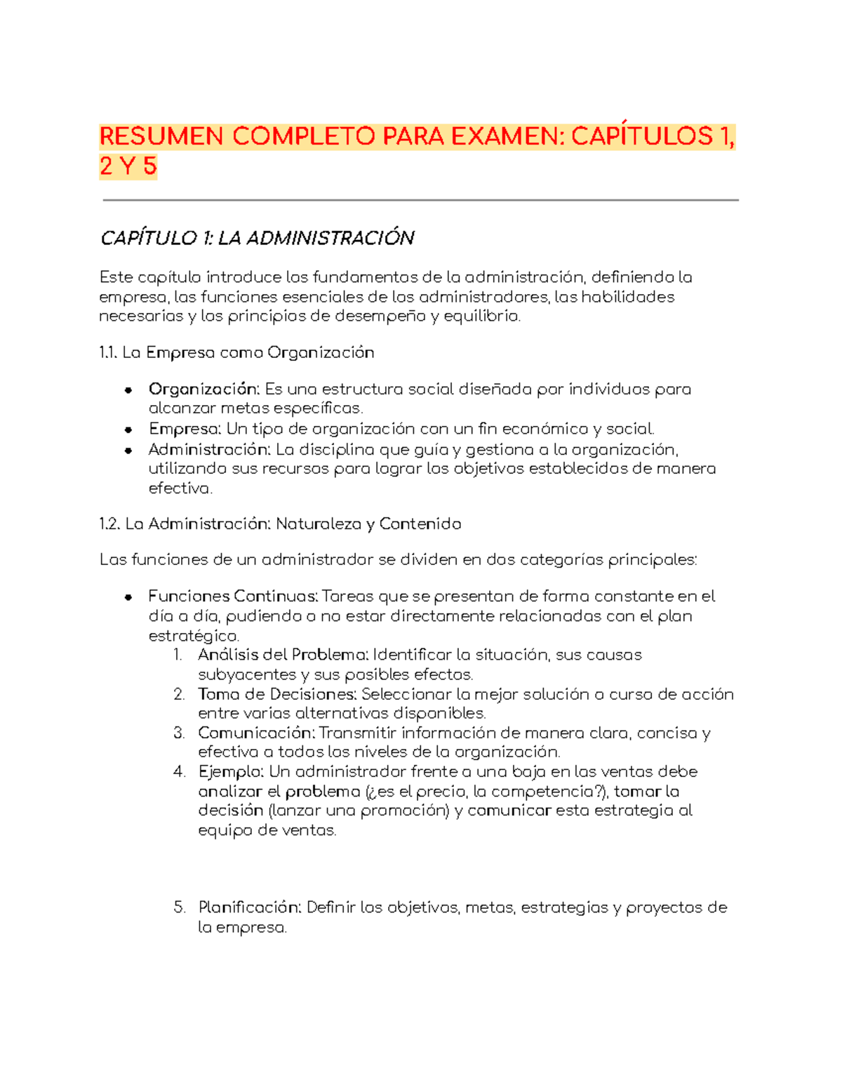 Resumen Completo para Examen: Capítulos 1, 2 y 5 de Administración ...