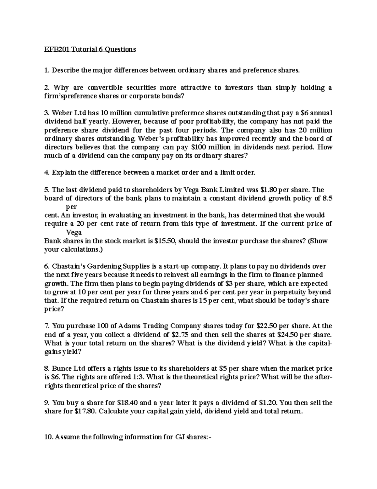 Efb201tut6sol - Tutorial working and solutions for efb201 financial ...