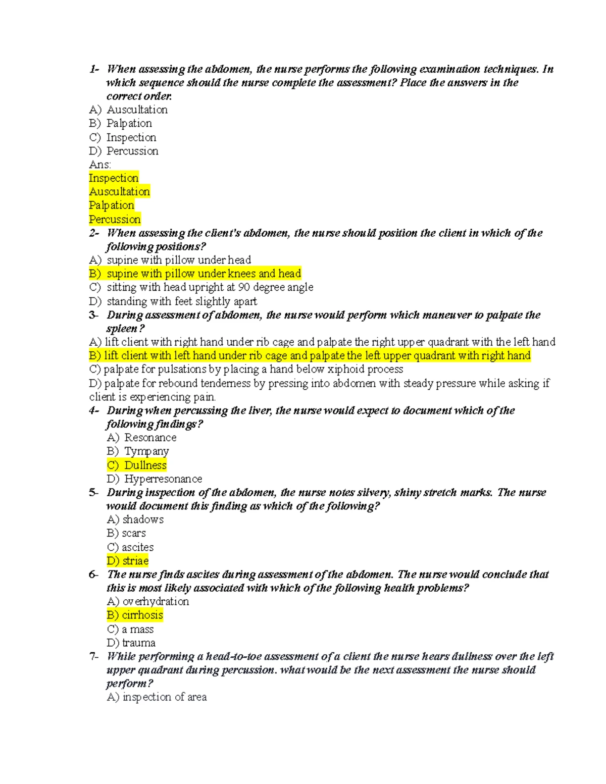 Adult Health Assessment Final Exam - What is the most appropriate way ...