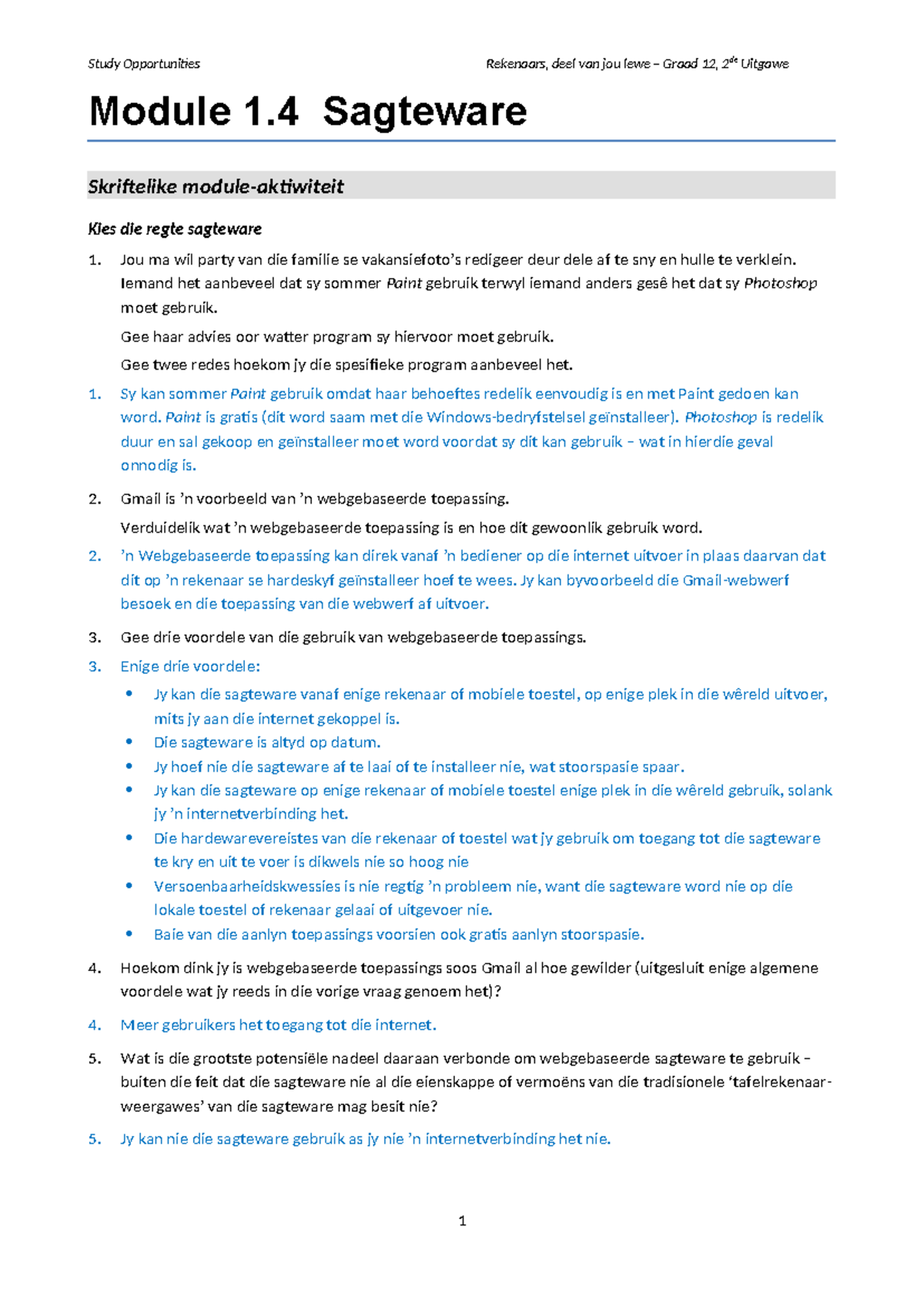 Module 1: Sagteware Keuse en Voordele van Webtoepassings - Studocu