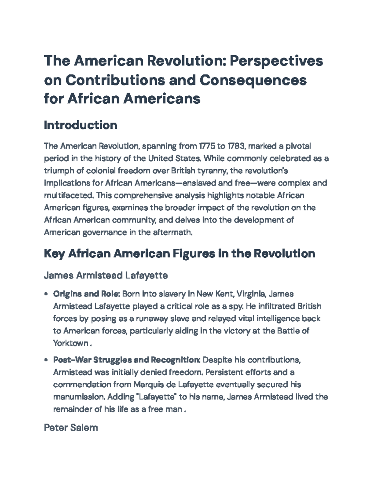 The American Revolution: Contributions & Consequences for African ...