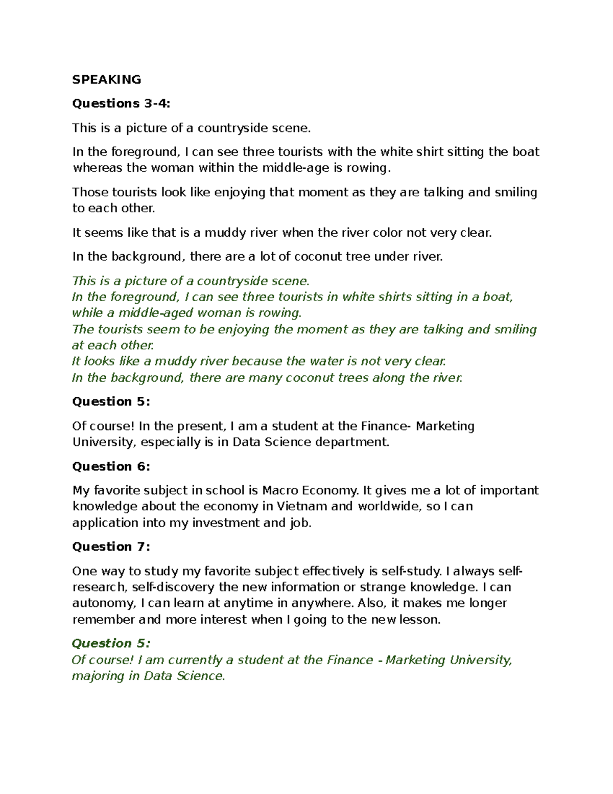 SPEAKING & WRITING Practice Questions for English 04-02-2025 - Studocu