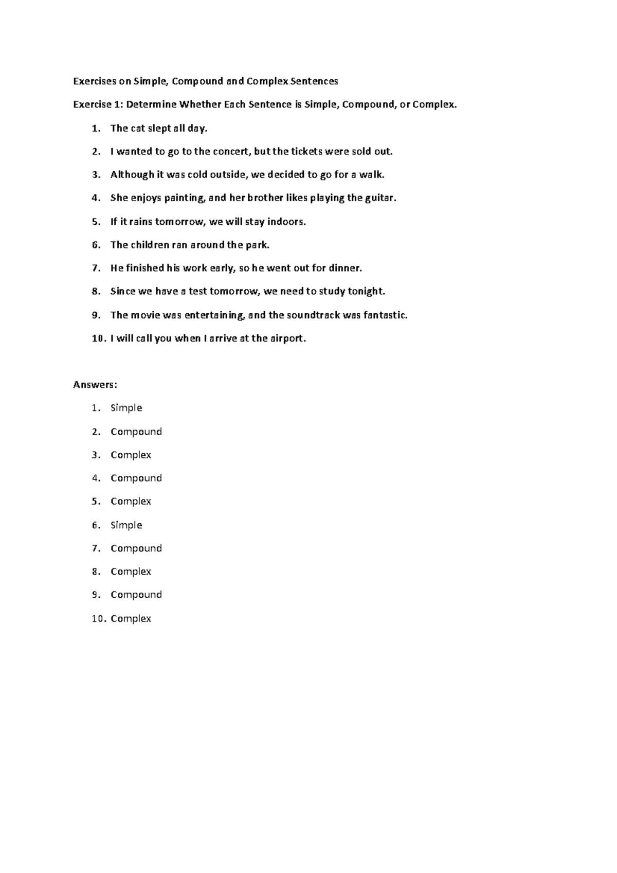 Writing S1 Exercises: Sentence Types and Combining Techniques - Studocu
