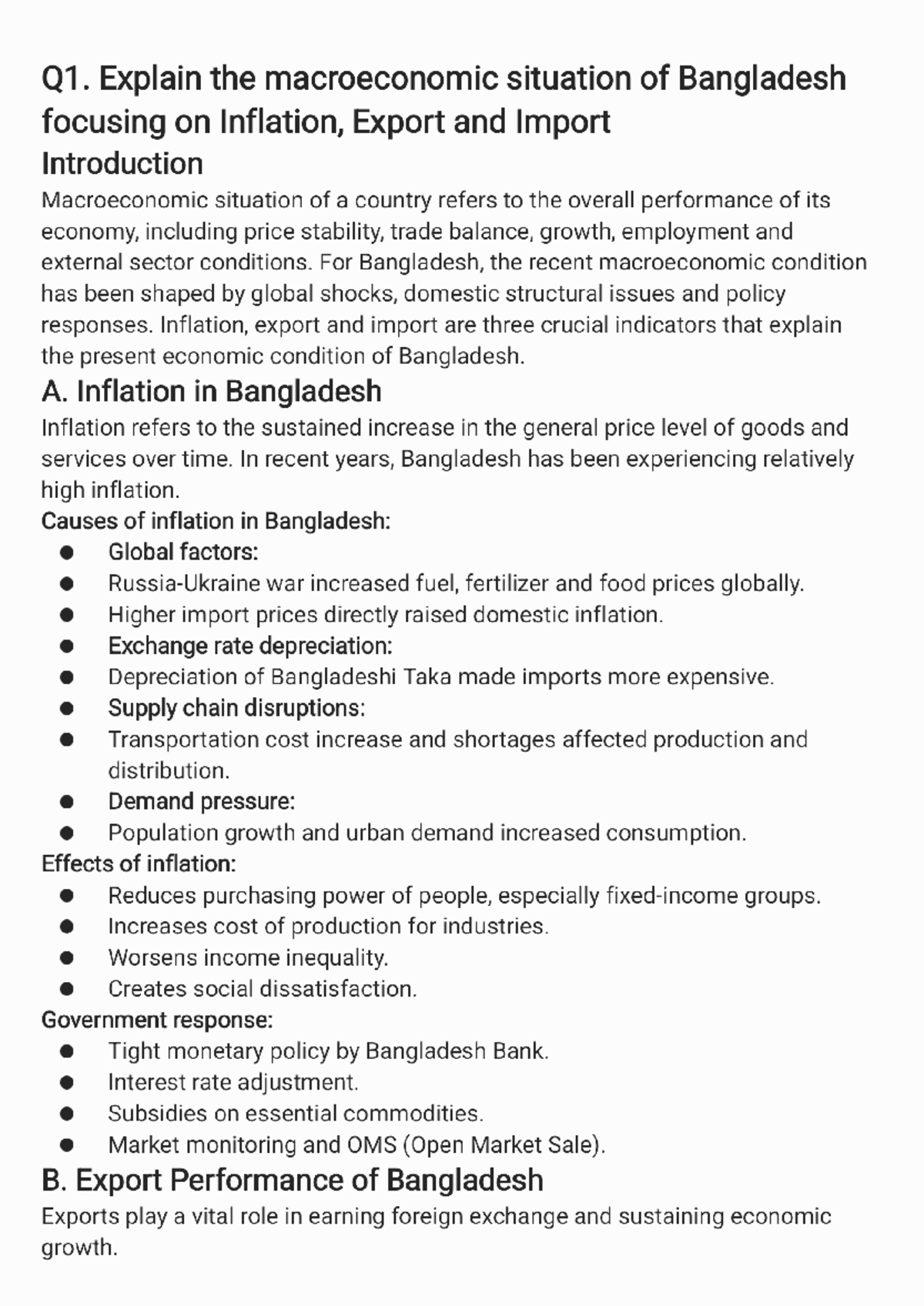 Economy Extra Notes: Macroeconomic Overview of Bangladesh (IPE) - Studocu