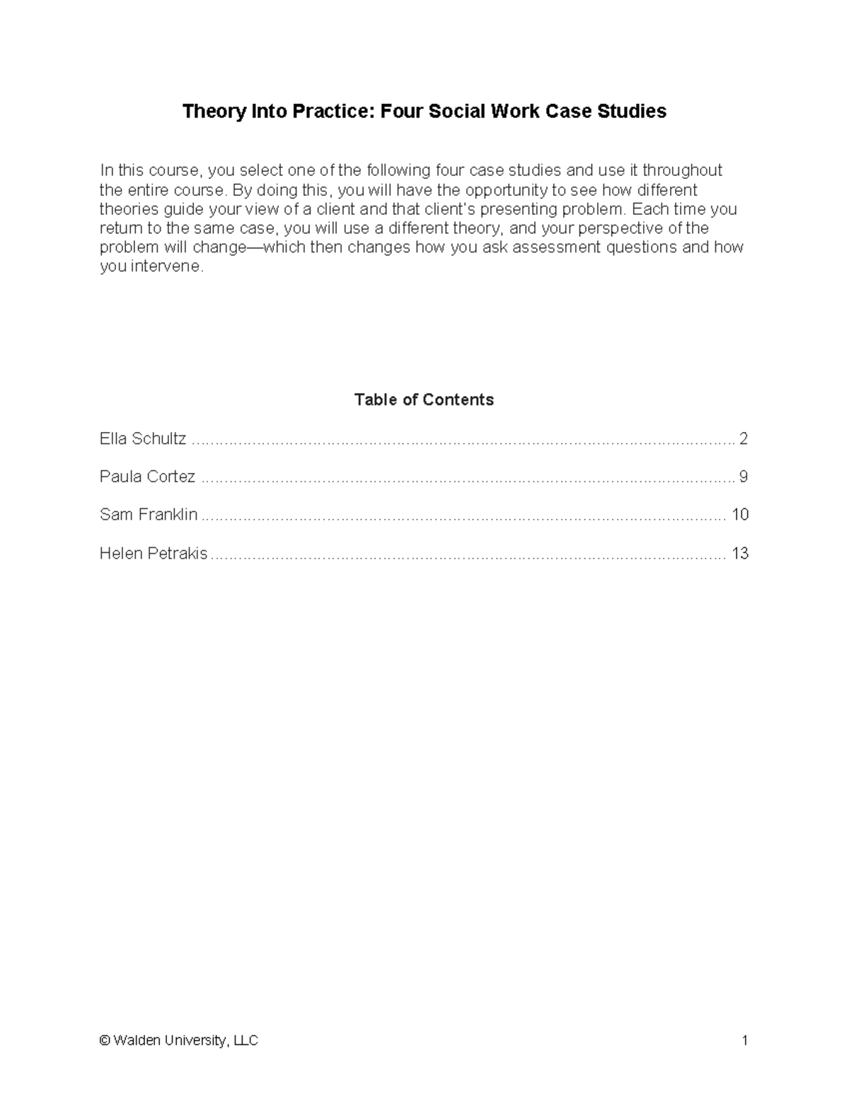 SOCW 6060 Theory Into Practice: 4 Social Work Case Studies Analysis ...