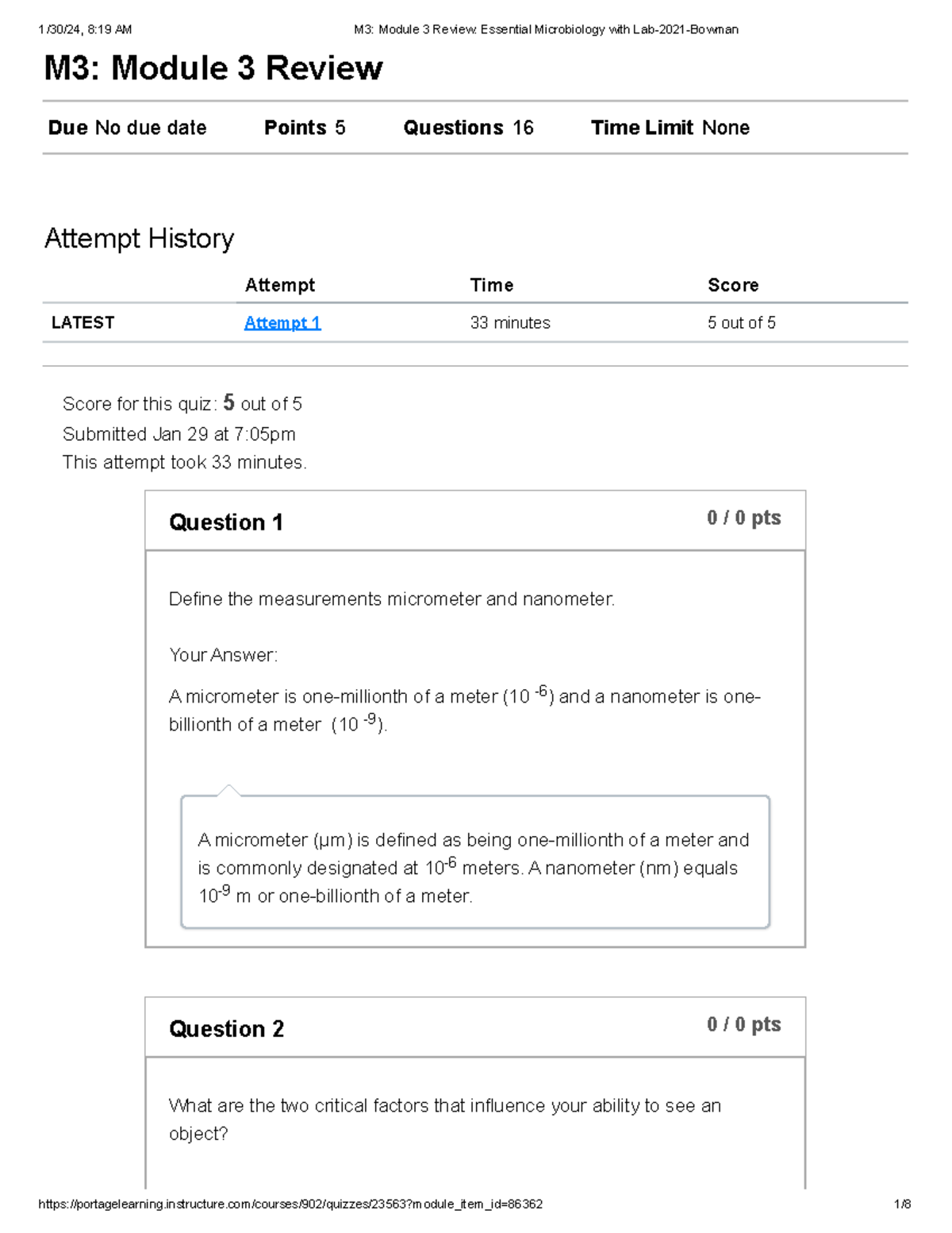 M3 Module 3 Essential Microbiology Review Quiz - 2021-Bowman - Studocu