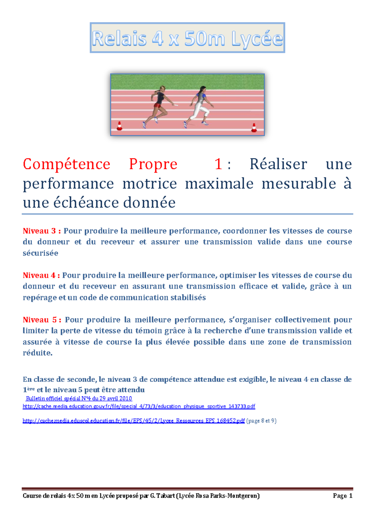 Cycle Relais 4x50m : Guide de Performance en Lycée - Studocu
