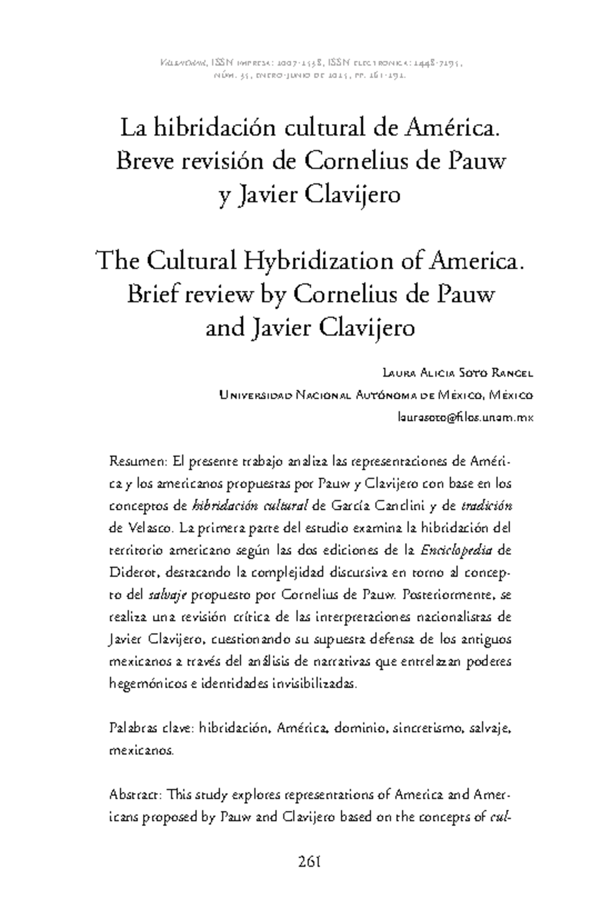 La Hibridación Cultural de América: Revisión de Pauw y Clavijero (2025 ...