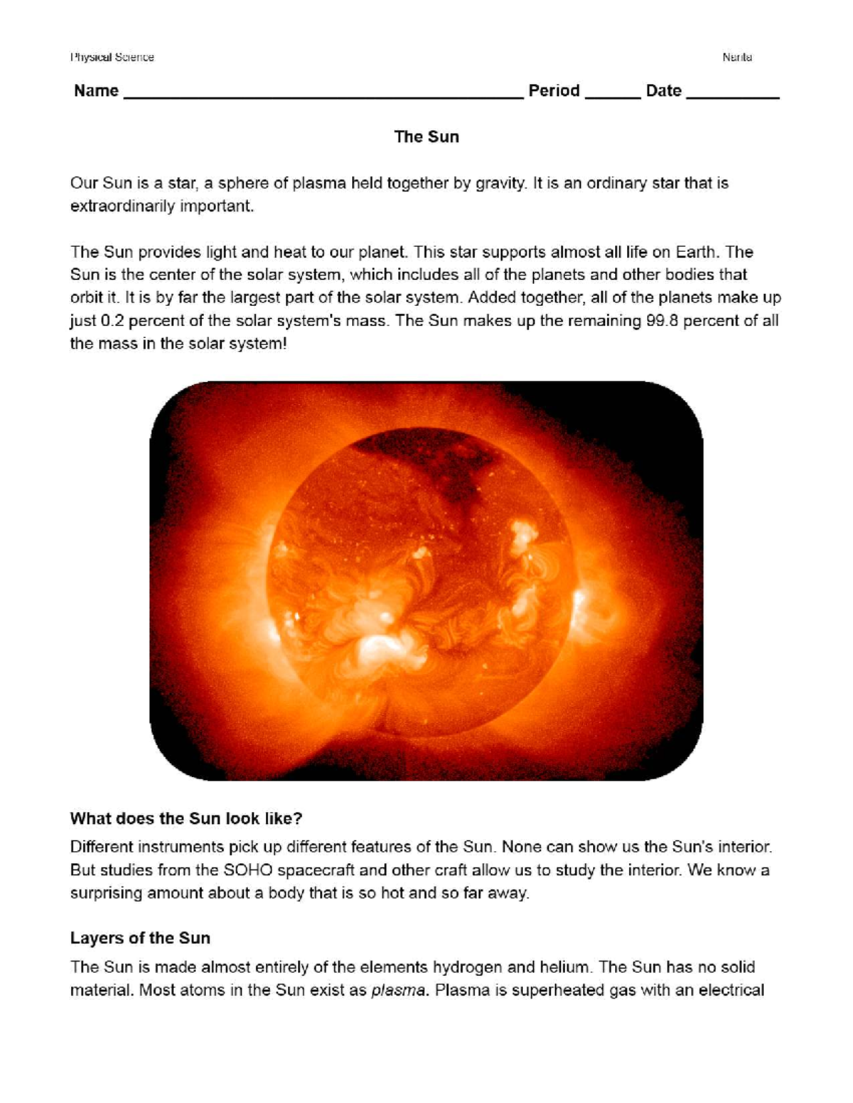 Understanding the Sun: Structure and Surface Features - Physical ...