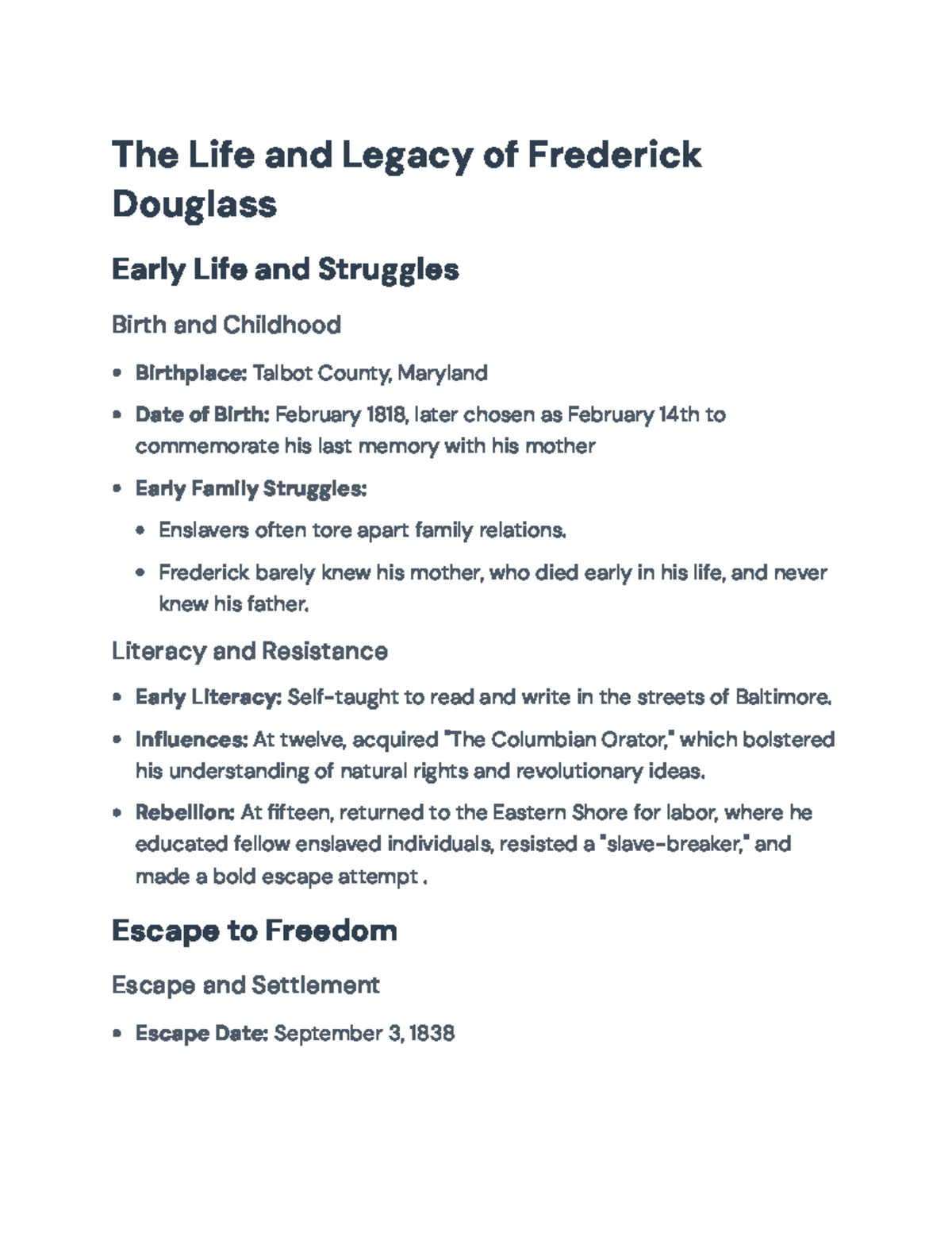 HIST 205: Life and Legacy of Frederick Douglass - A Historical Overview ...