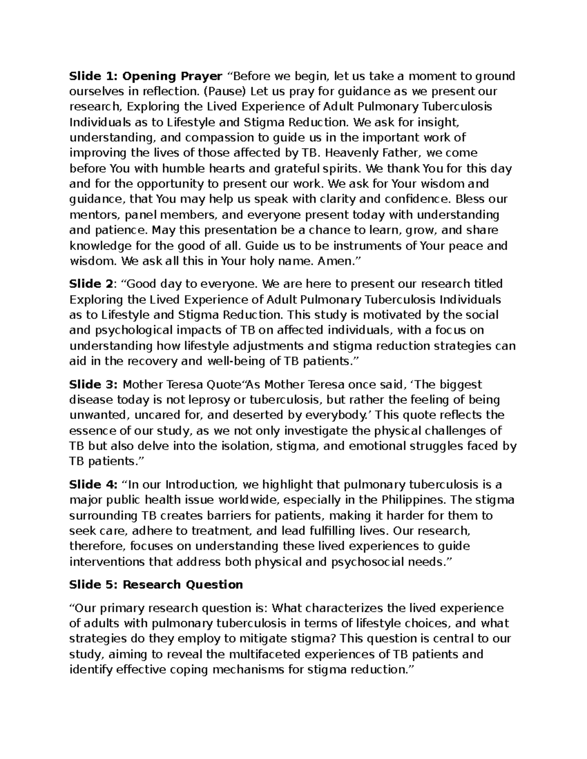 Research script - Slide 1: Opening Prayer “Before we begin, let us take ...