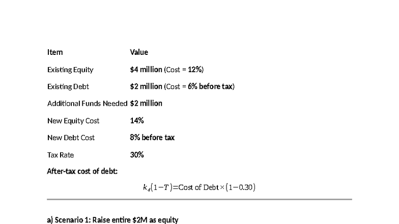 WACC Calculation Scenarios for Finance Course (FIN 101) - Studocu