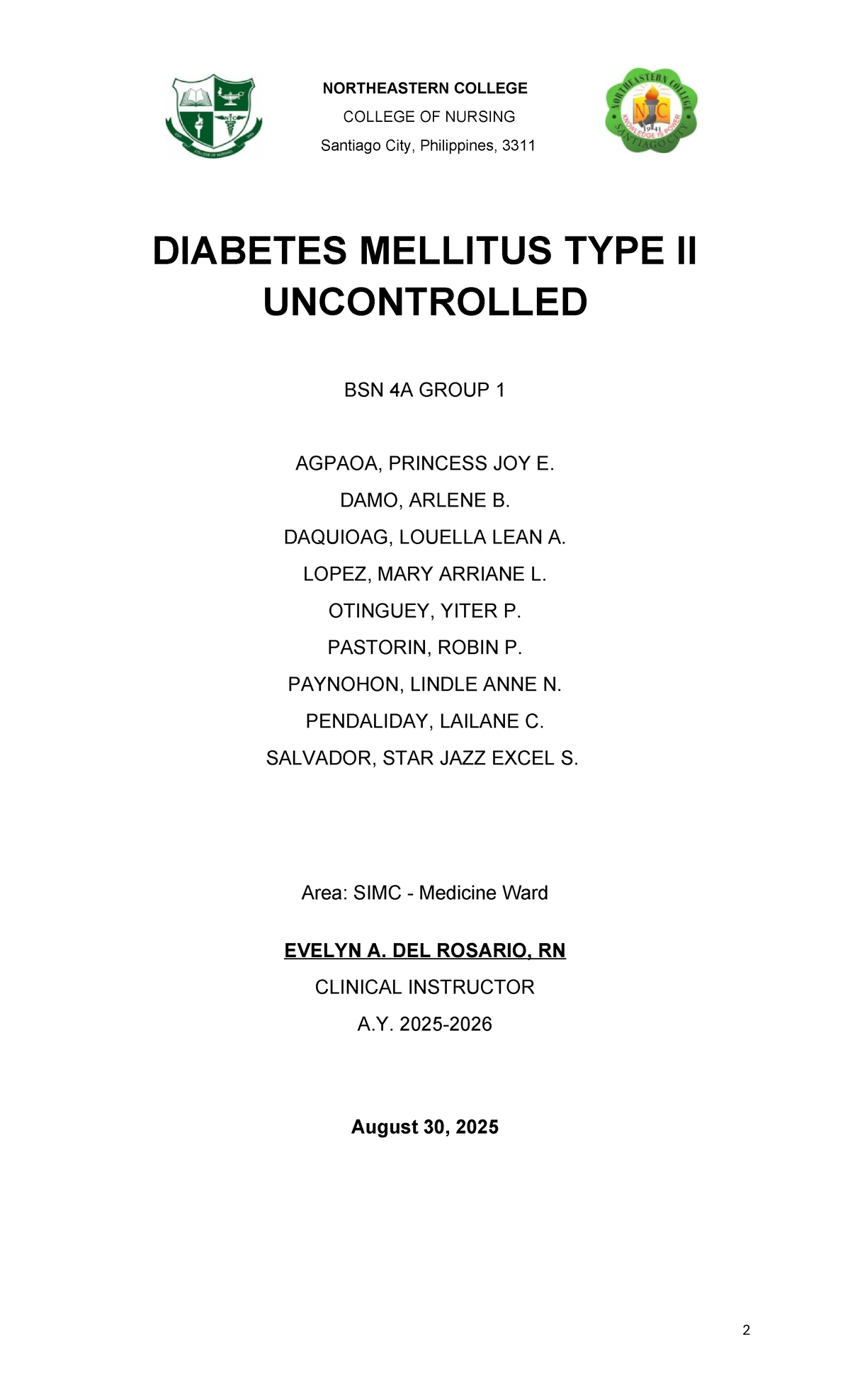 Diabetes Mellitus Type II Case Study - BSN 4A Group 1 - Studocu