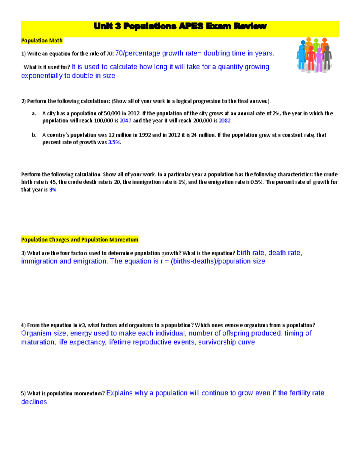 Unit 3 APES Exam Review: Populations and Growth Dynamics - Studocu