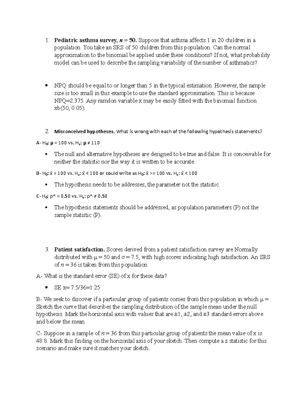 Module 4 problem set - N/A - Pediatric asthma survey, n = 50. Suppose ...