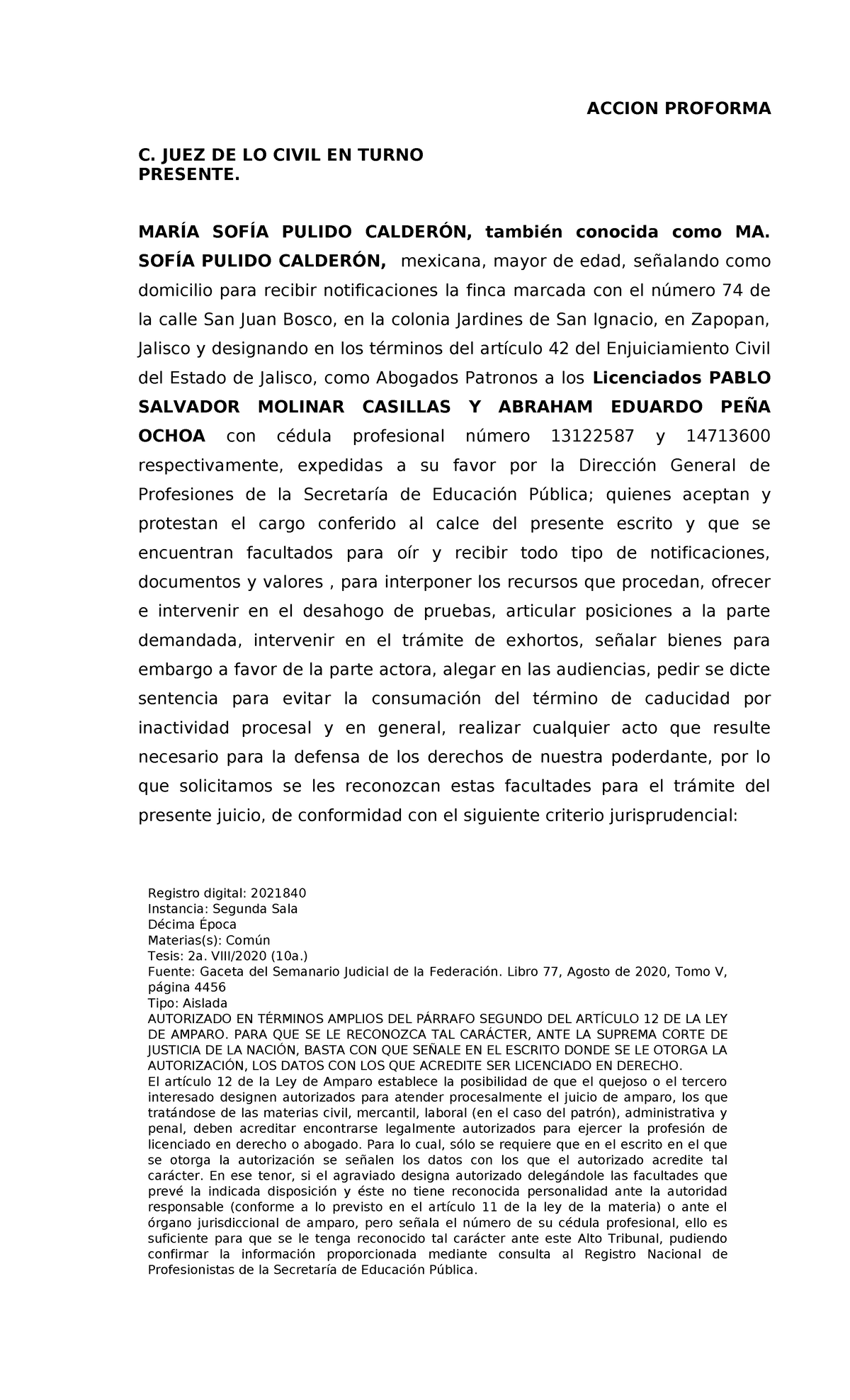 Demanda de Acción Proforma de María Sofía Pulido Calderón - 18 Marzo ...