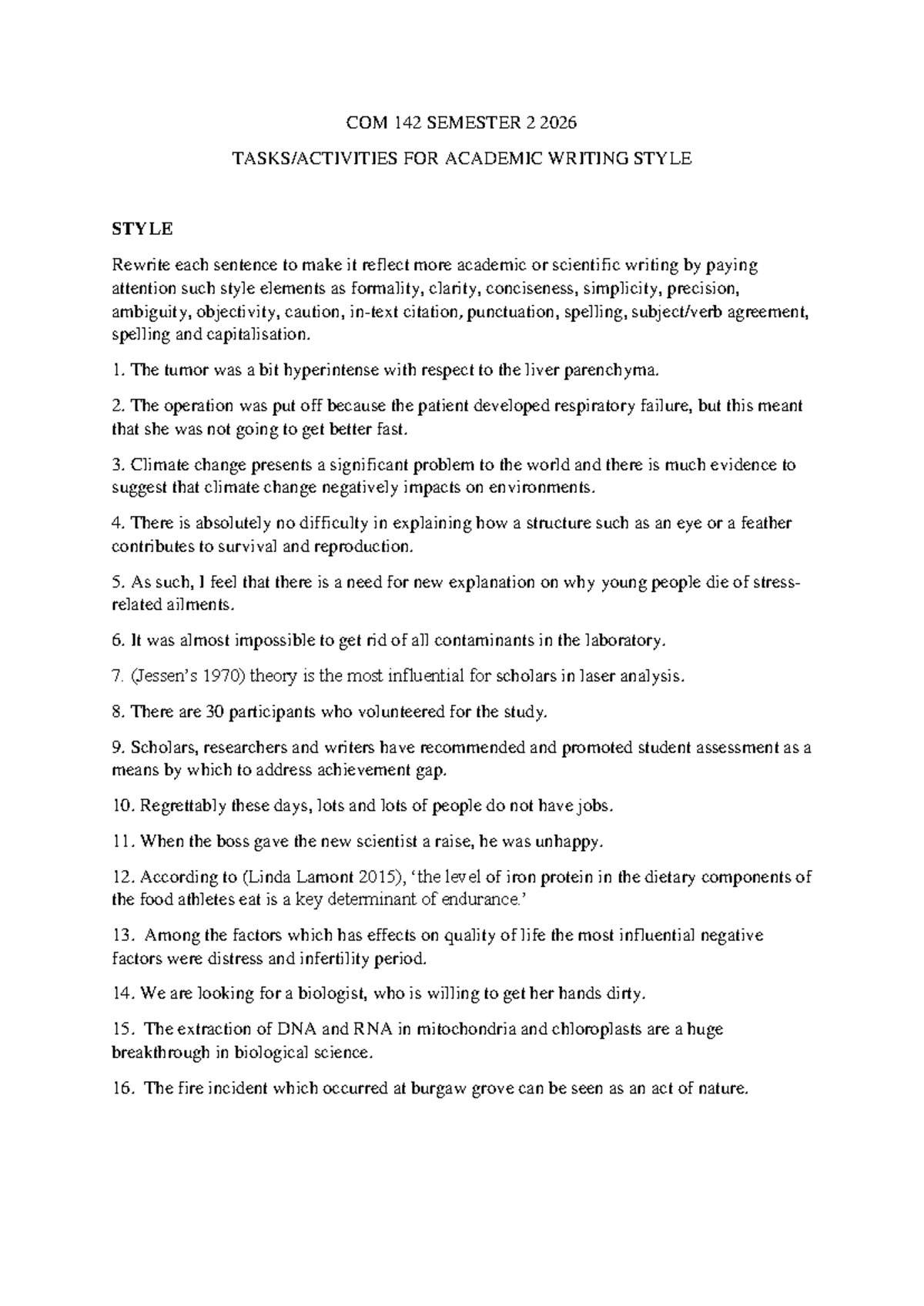 COM 142 Semester 2 2026 - Academic Writing Style Enhancements - Studocu