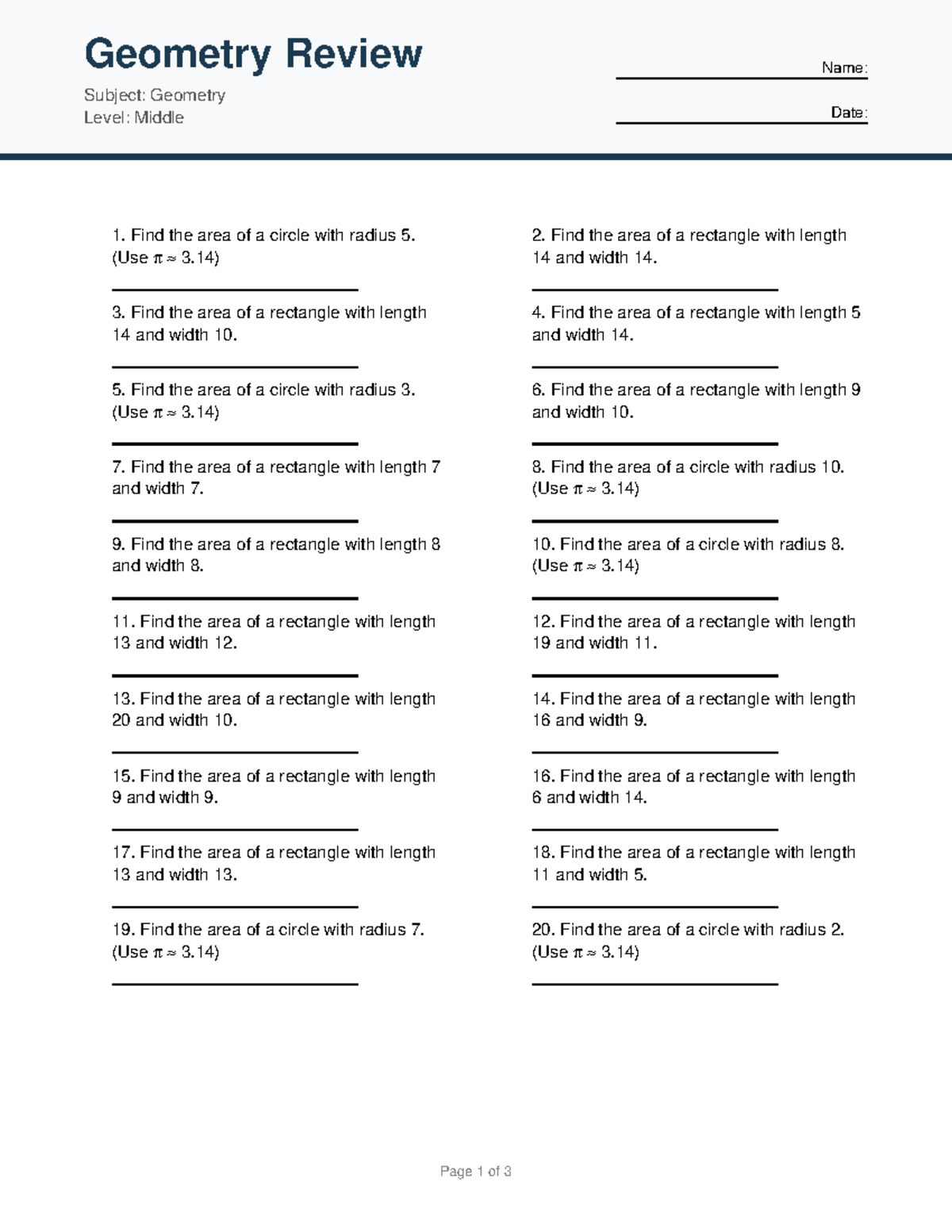 Geometry Review (Geometry 4) - Area Calculations and Answers - Studocu