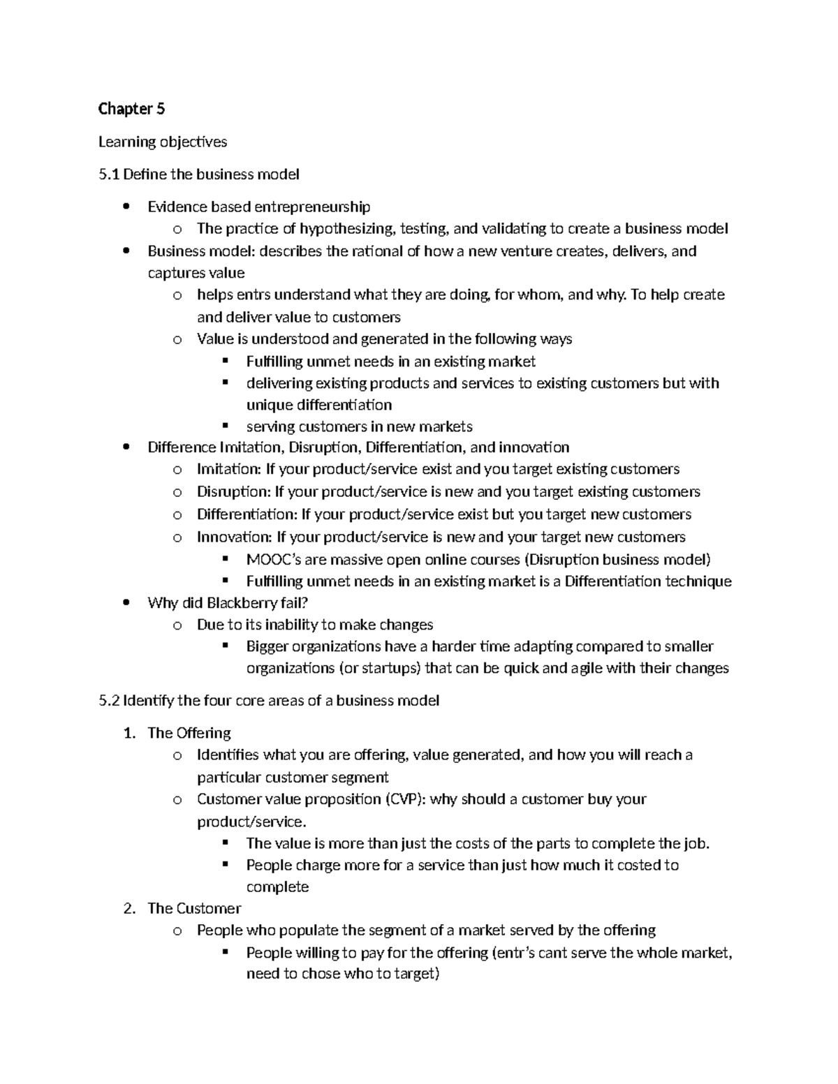 ENTR 2030 Notes: Chapter 5 & 10 Learning Objectives and Insights - Studocu
