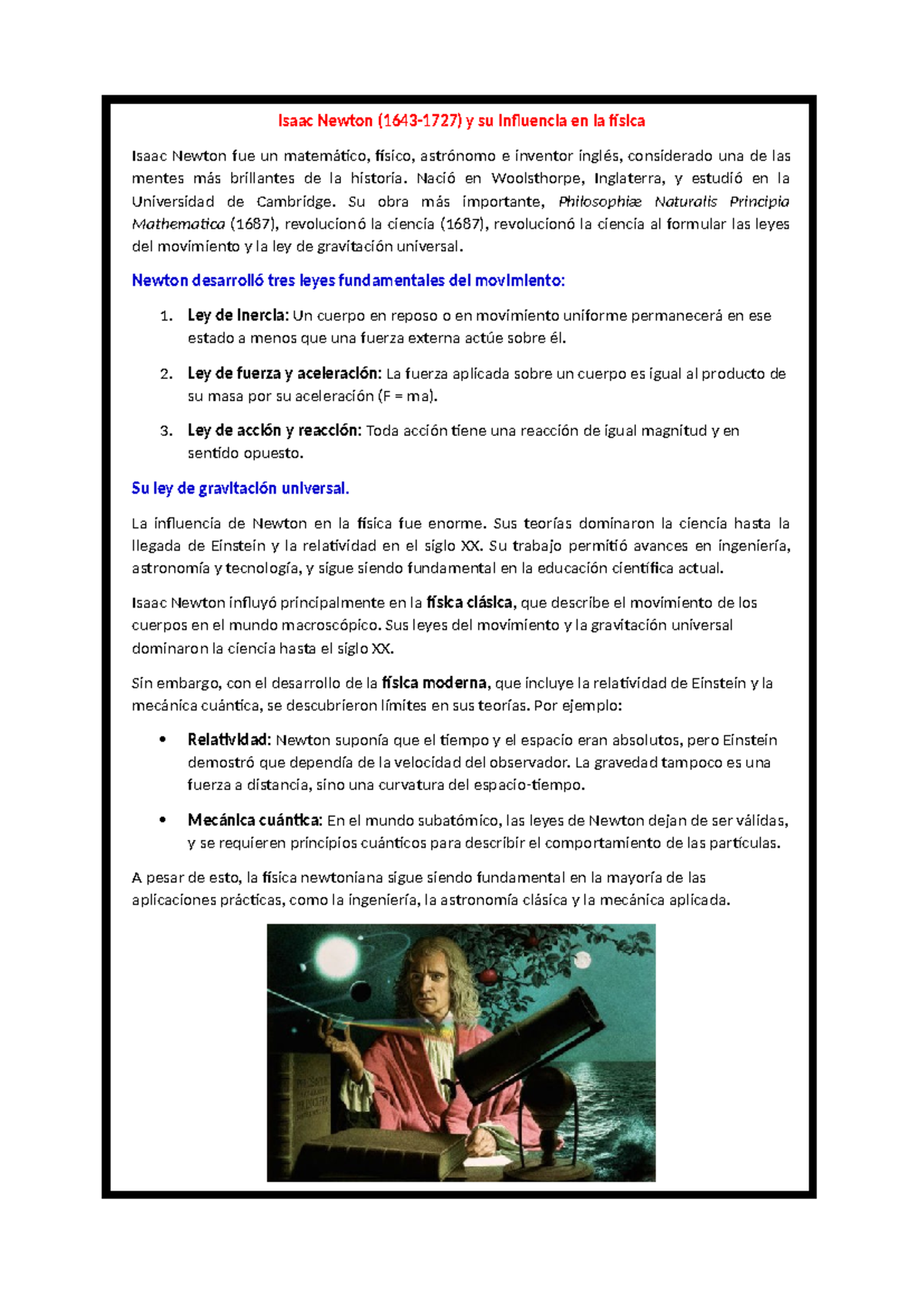 Influencia de Isaac Newton en la Física Clásica y Moderna - Studocu