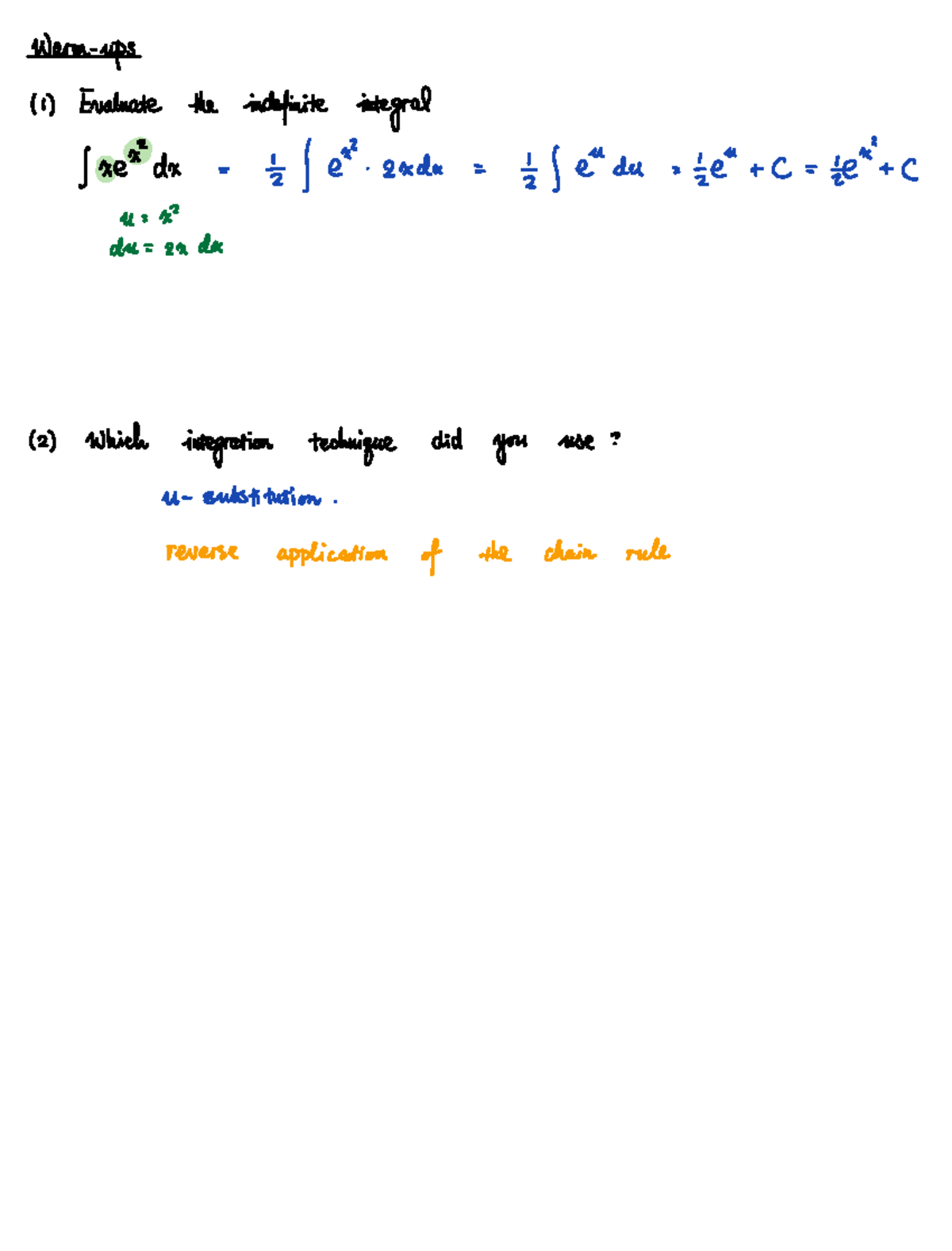 Calculus 101: Warm-up Exercises on Integration Techniques - Studocu