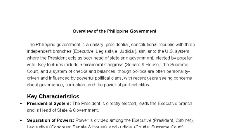 Philippine Government Overview: Structure & Challenges - Studocu