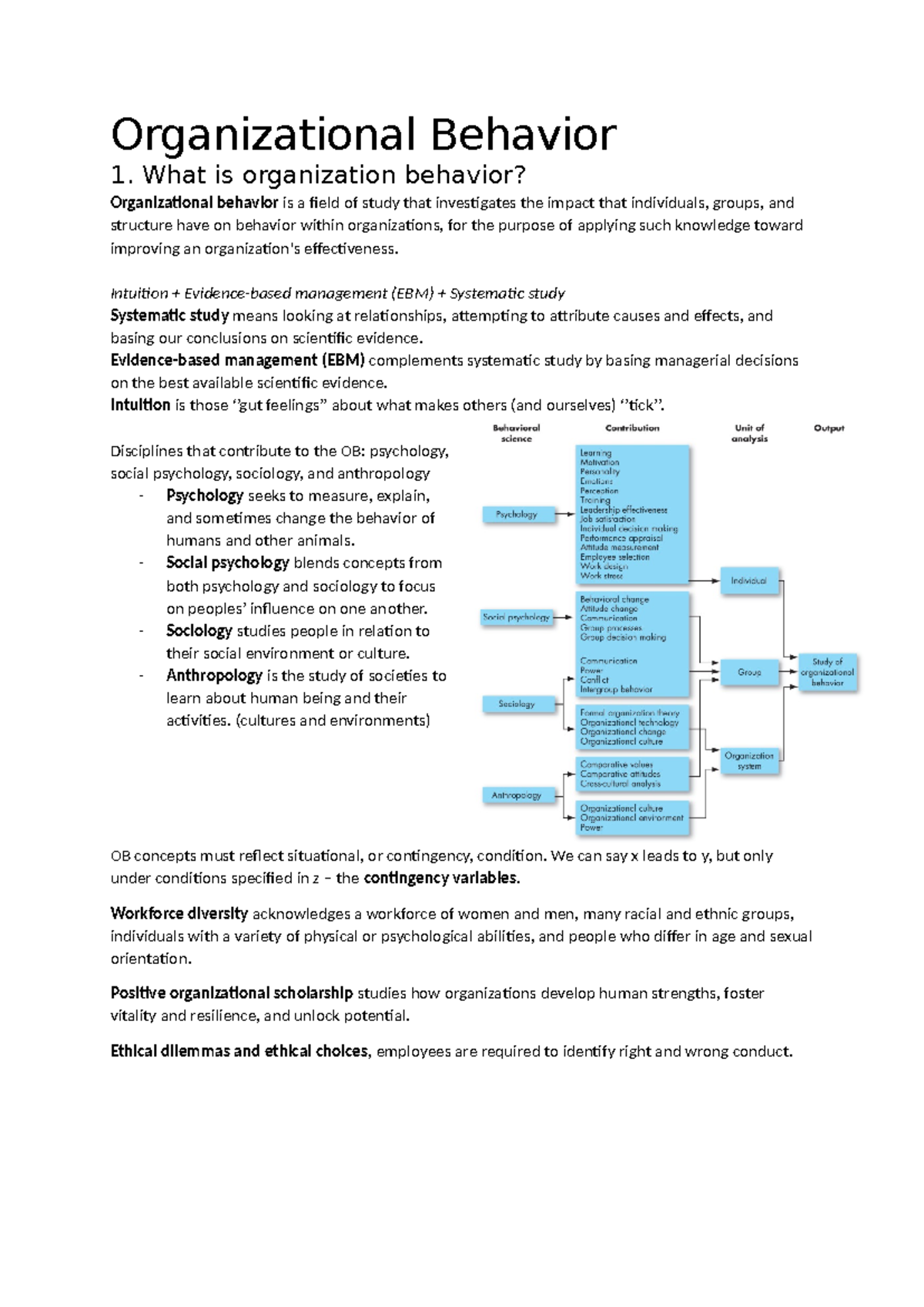 Organizational Behavior Study Notes: Insights & Key Concepts - Studeersnel