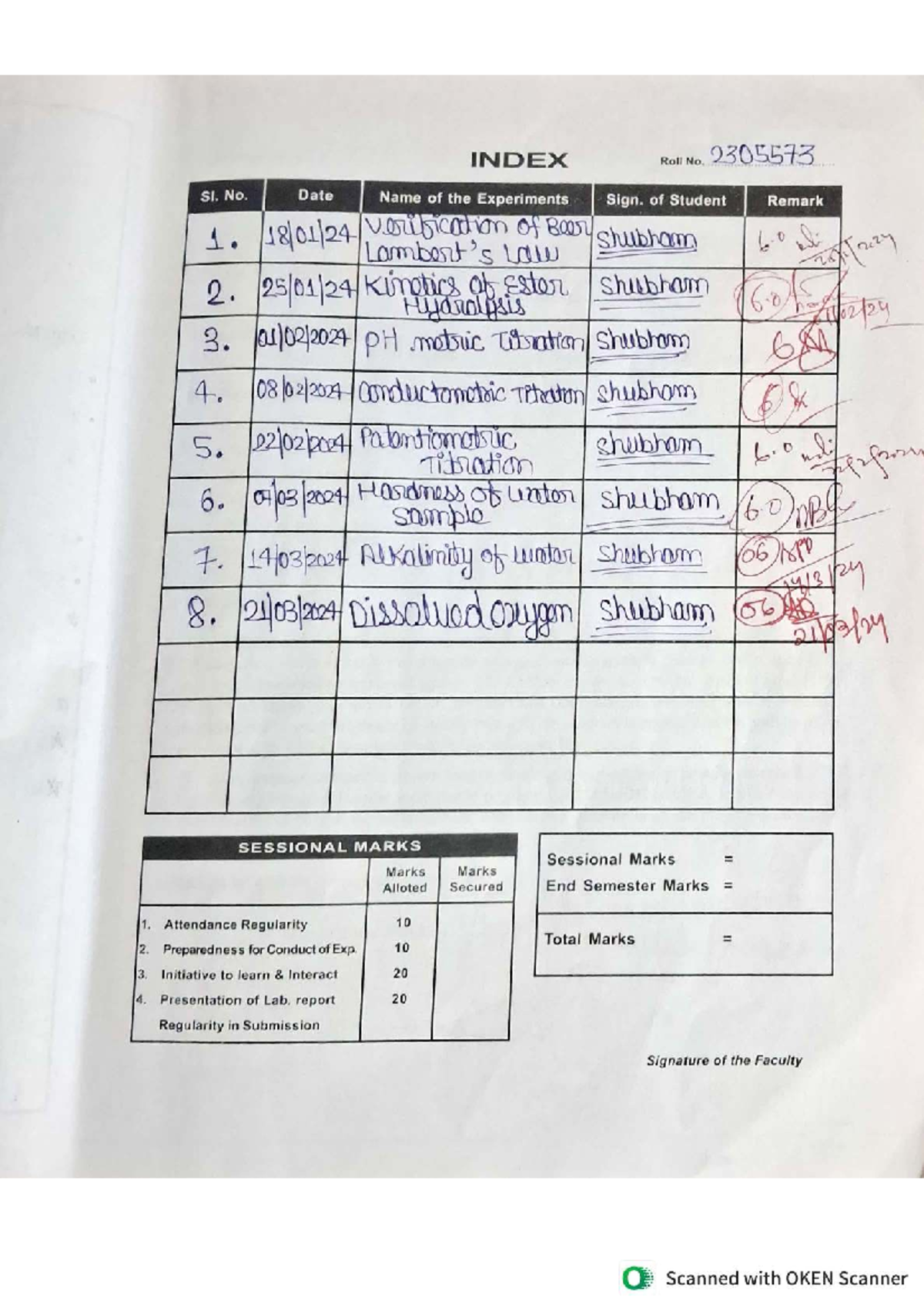 Chemistry Practical Lab Report - Roll No. 2305573 - Studocu