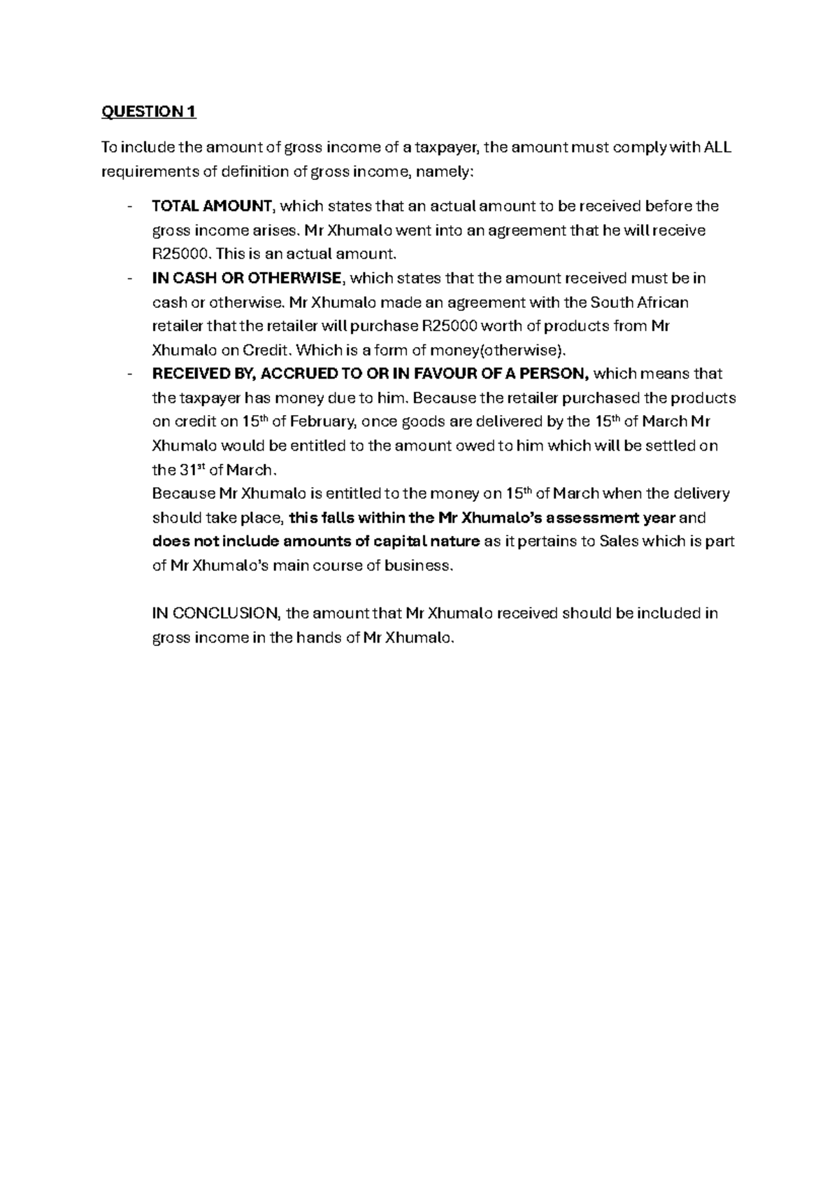 TAX2601 Assignment 1 - Summary of Gross Income and Provisional Payments ...