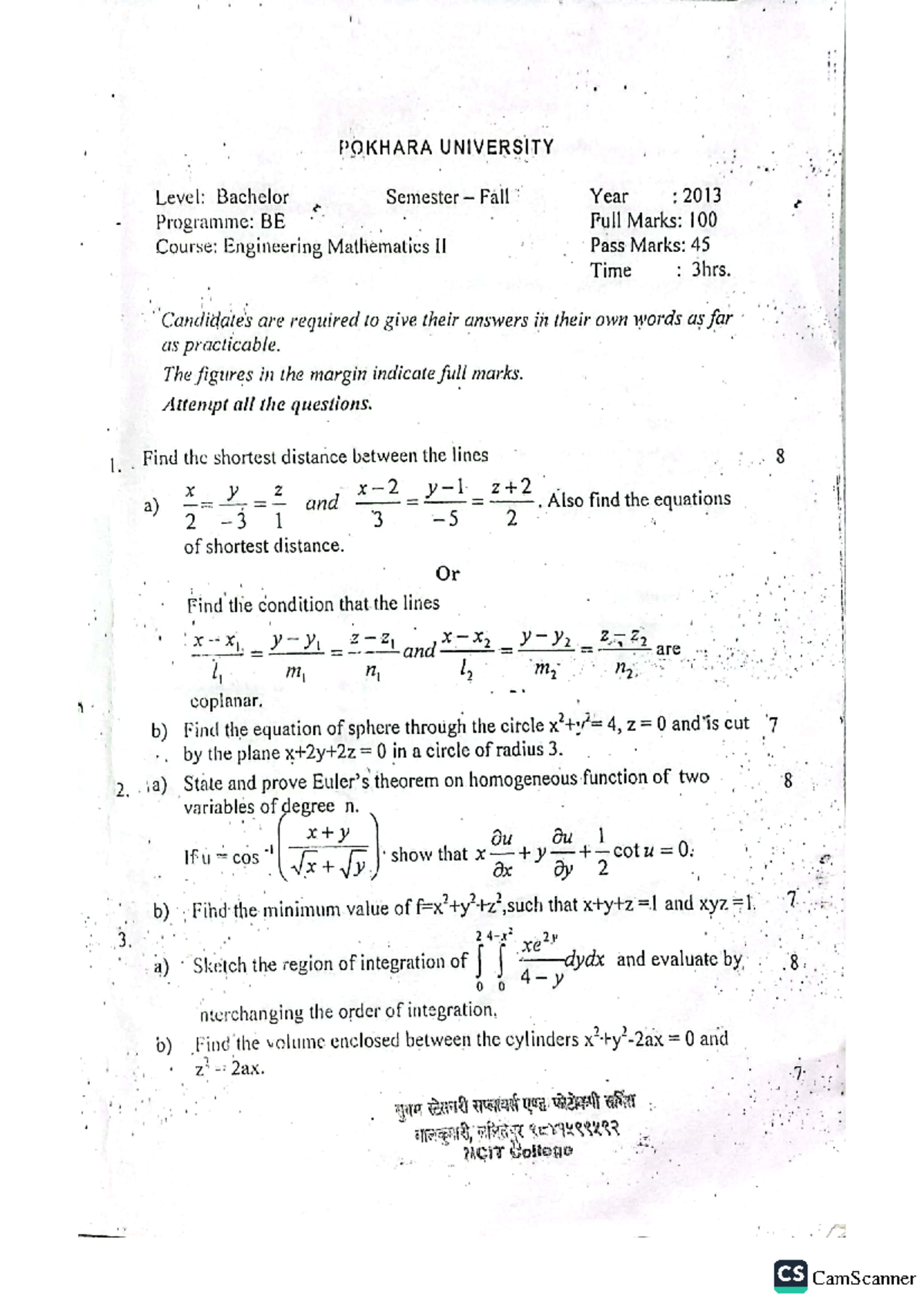Mathematics II Past Exam Questions for Review and Practice - Studocu