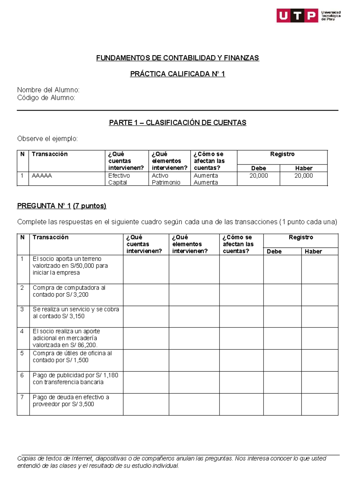 FUNDAMENTOS DE CONTABILIDAD Y FINANZAS PRÁCTICA CALIFICADA 1 - Studocu