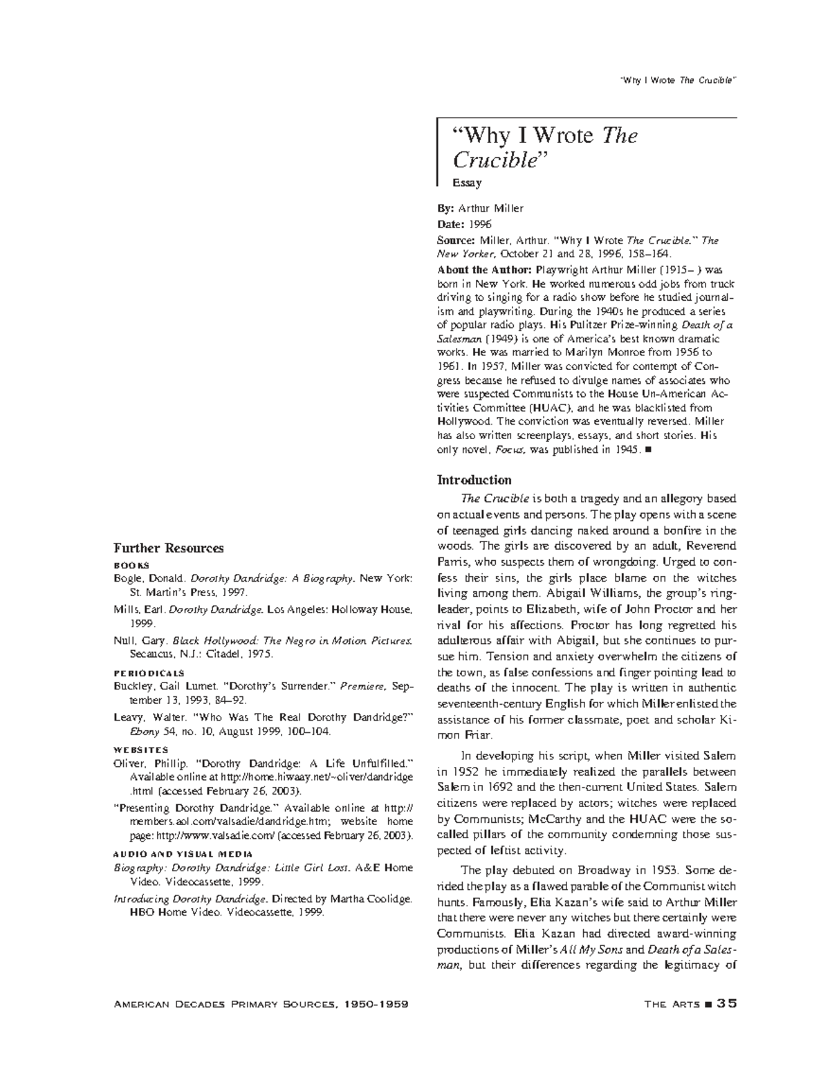 Why I Wrote The Crucible: Insights from Arthur Miller - Studocu