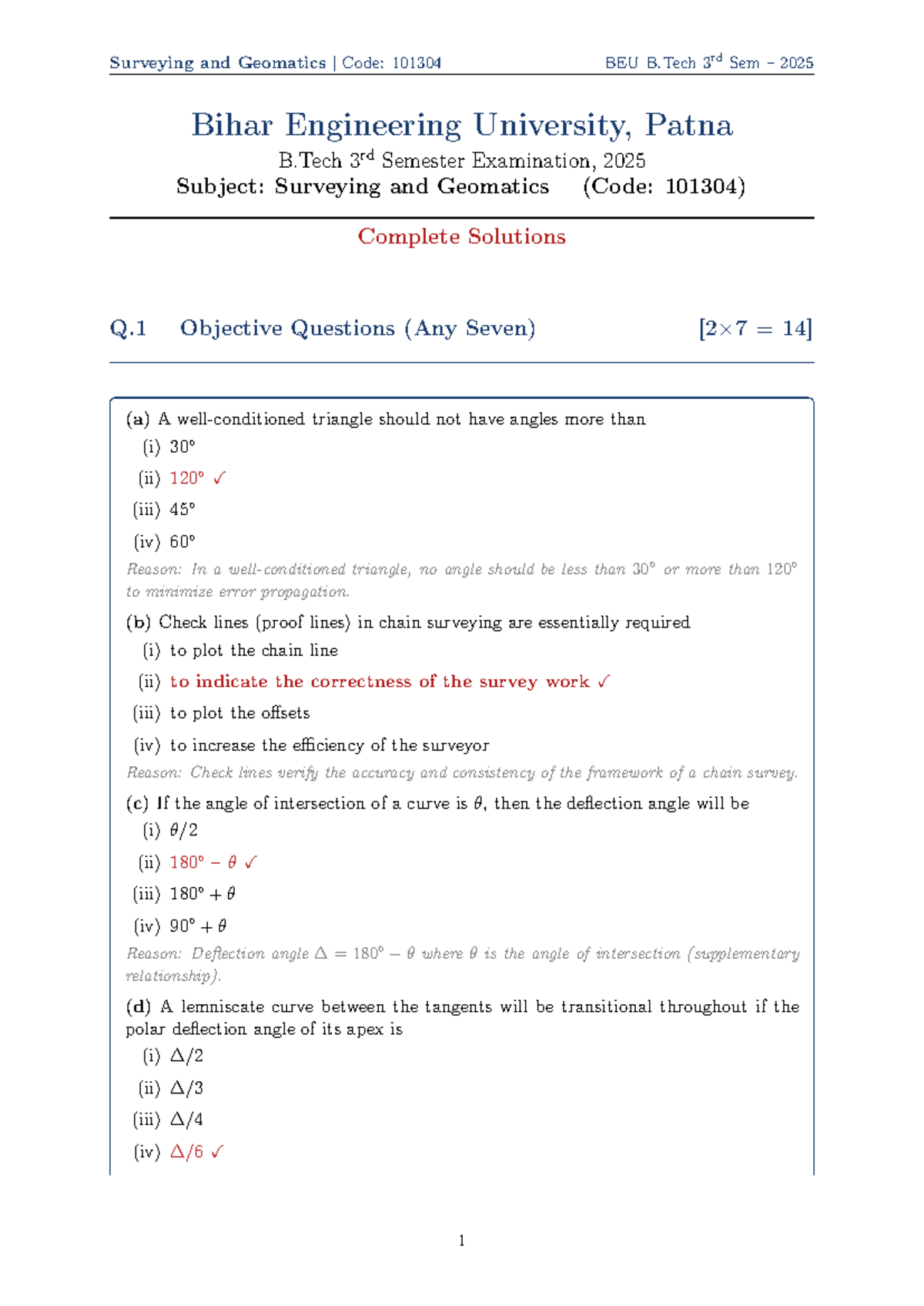 BEU B.Tech 3rd Sem 2025 Surveying and Geomatics Complete Solutions ...