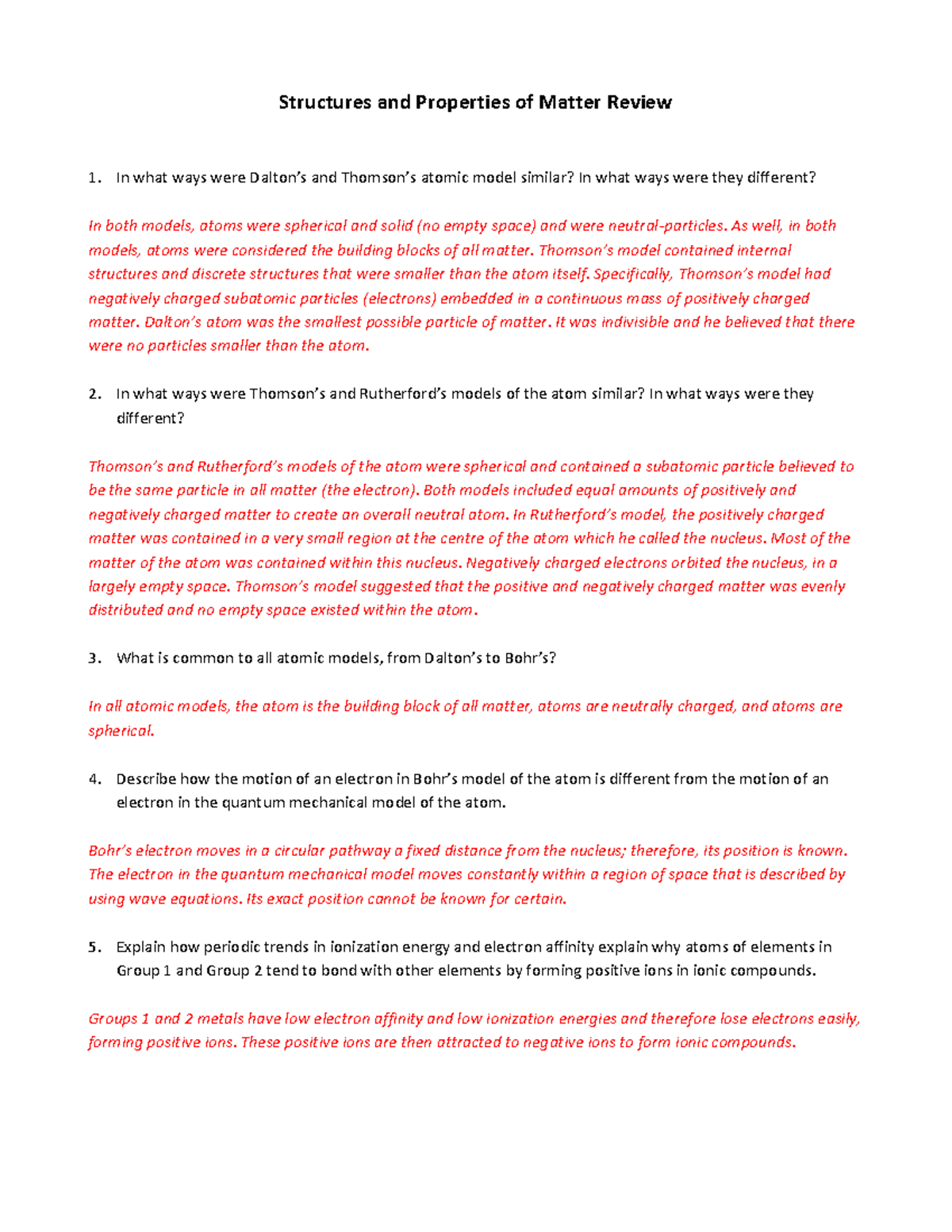 1-7 Structures and Properties of Matter Review - Key Concepts and ...