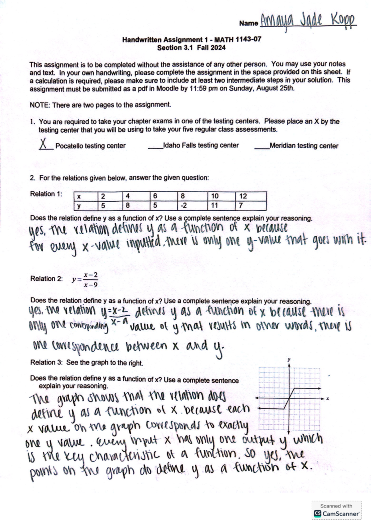 MATH 3 Fall 2024 Handwritten Assignment 1 on Functions Analysis - Studocu