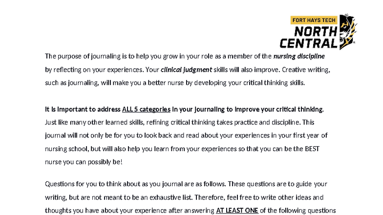 NUR 101: Journaling Guidelines for Reflective Practice in Nursing - Studocu