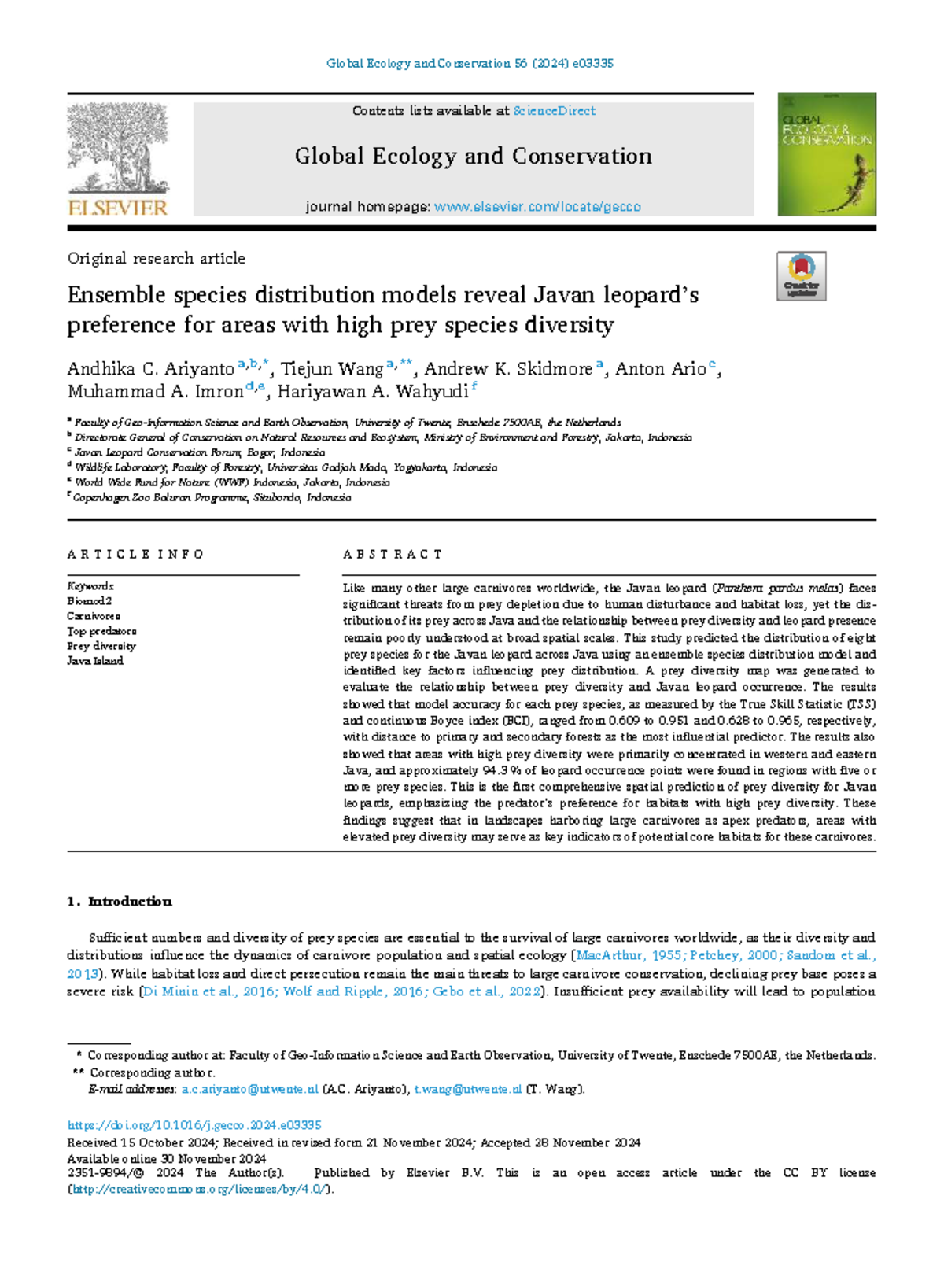 Ensemble Species Distribution Models for Javan Leopard Prey Diversity ...