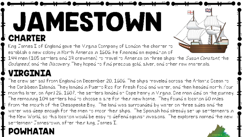 JAMESTOWN COLONY: Establishment, Conflicts, and Survival (HIST 101 ...