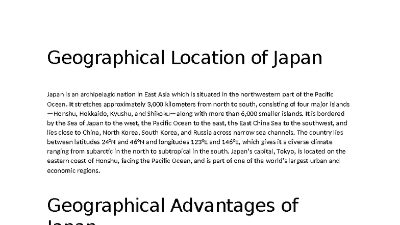 Geographical Location and Advantages of Japan: An Overview - Studocu