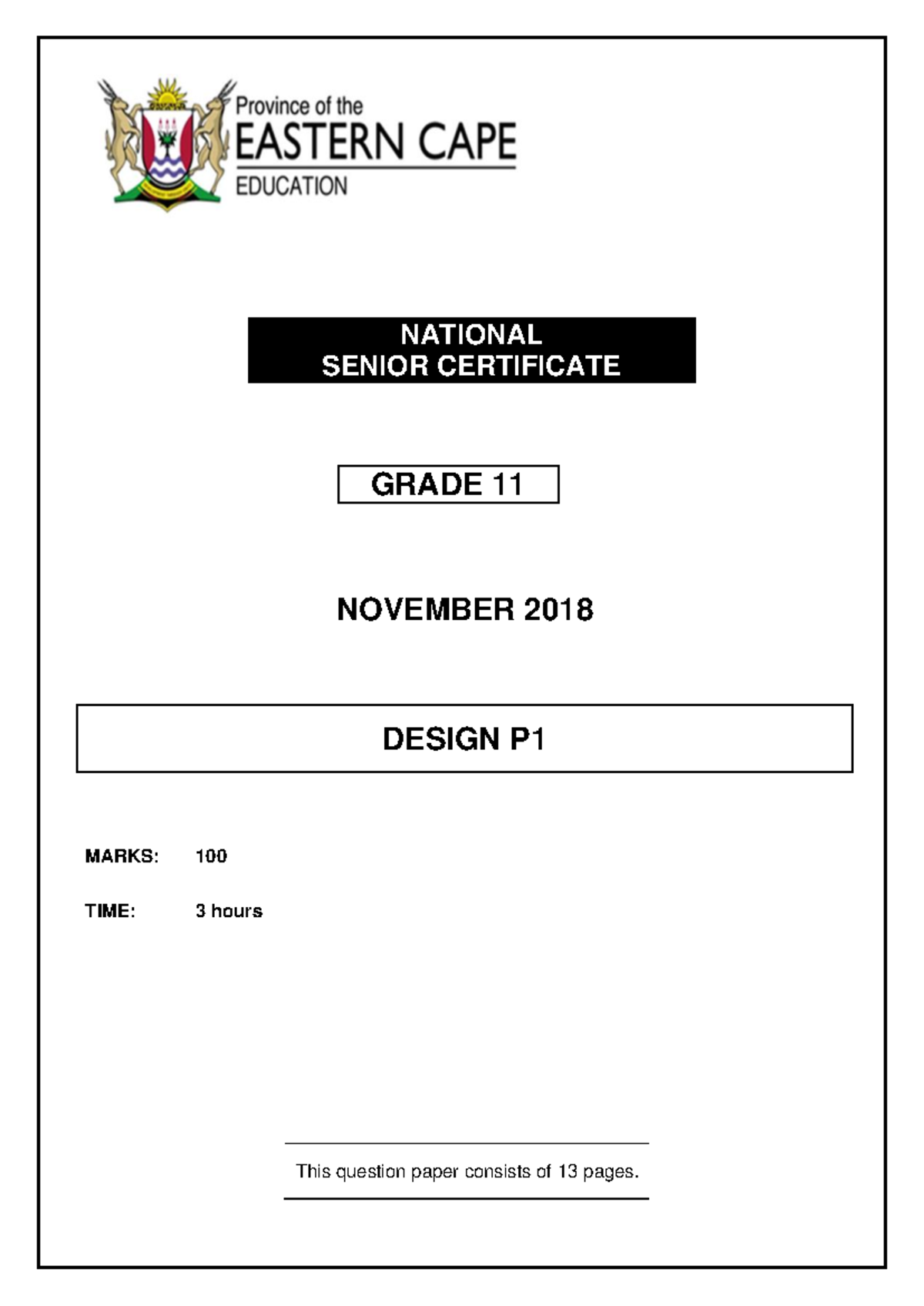 NATIONAL SENIOR CERTIFICATE GRADE 11 DESIGN P1 NOV 2018 EXAM PAPER ...