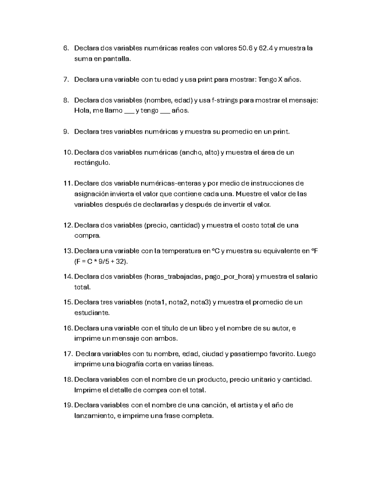 Doc3 - Ejercicios de Variables y Operaciones en Python - Studocu
