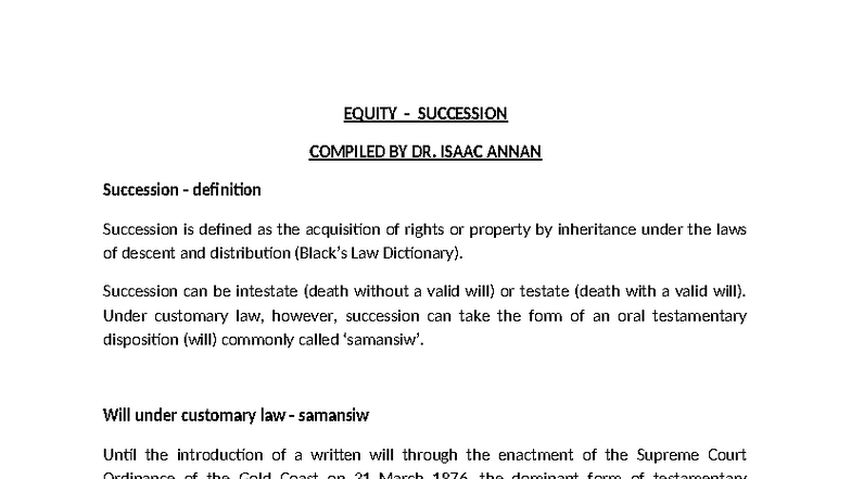 EQUITY SUCCESSION: Insights from Dr. Isaac Annan's Study - Studocu