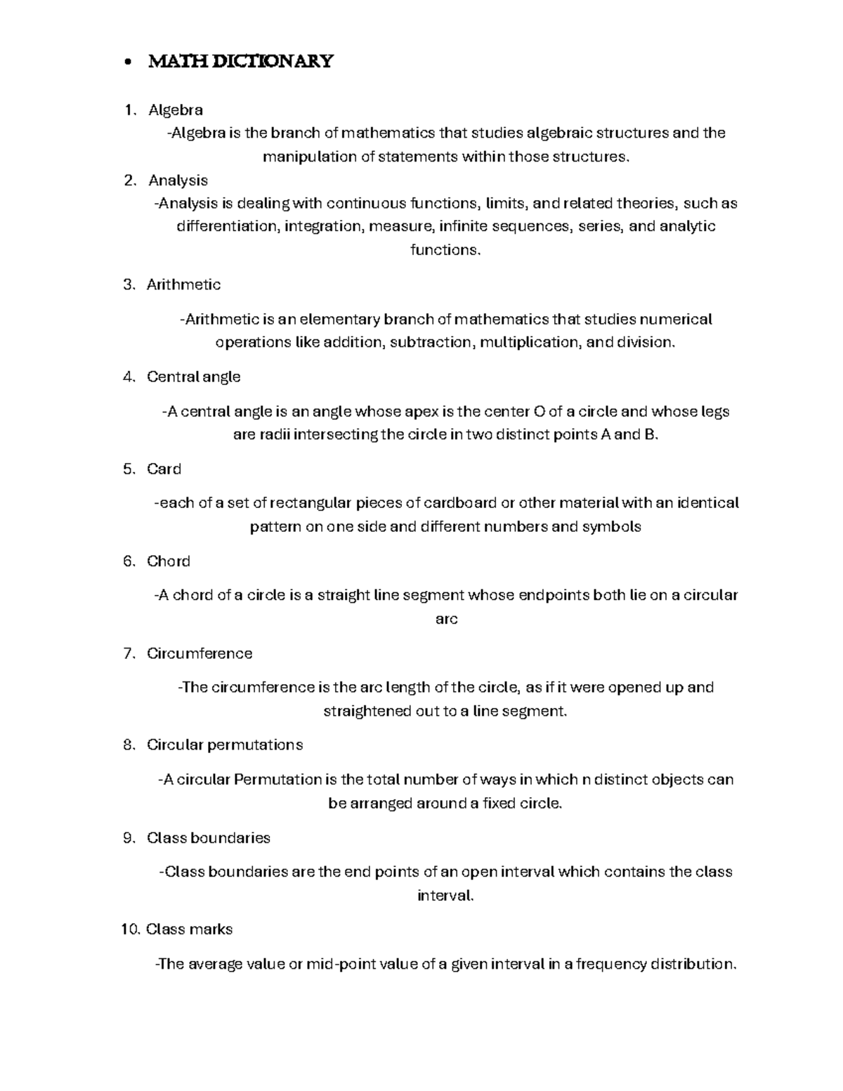 Math 101: Comprehensive Dictionary of Key Concepts and Terms - Studocu