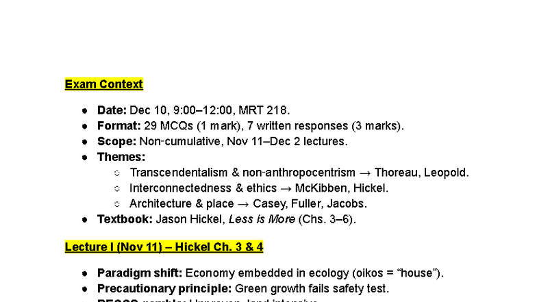 ENV 2301 Final Exam Notes: Key Themes & Concepts (Dec 10) - Studocu