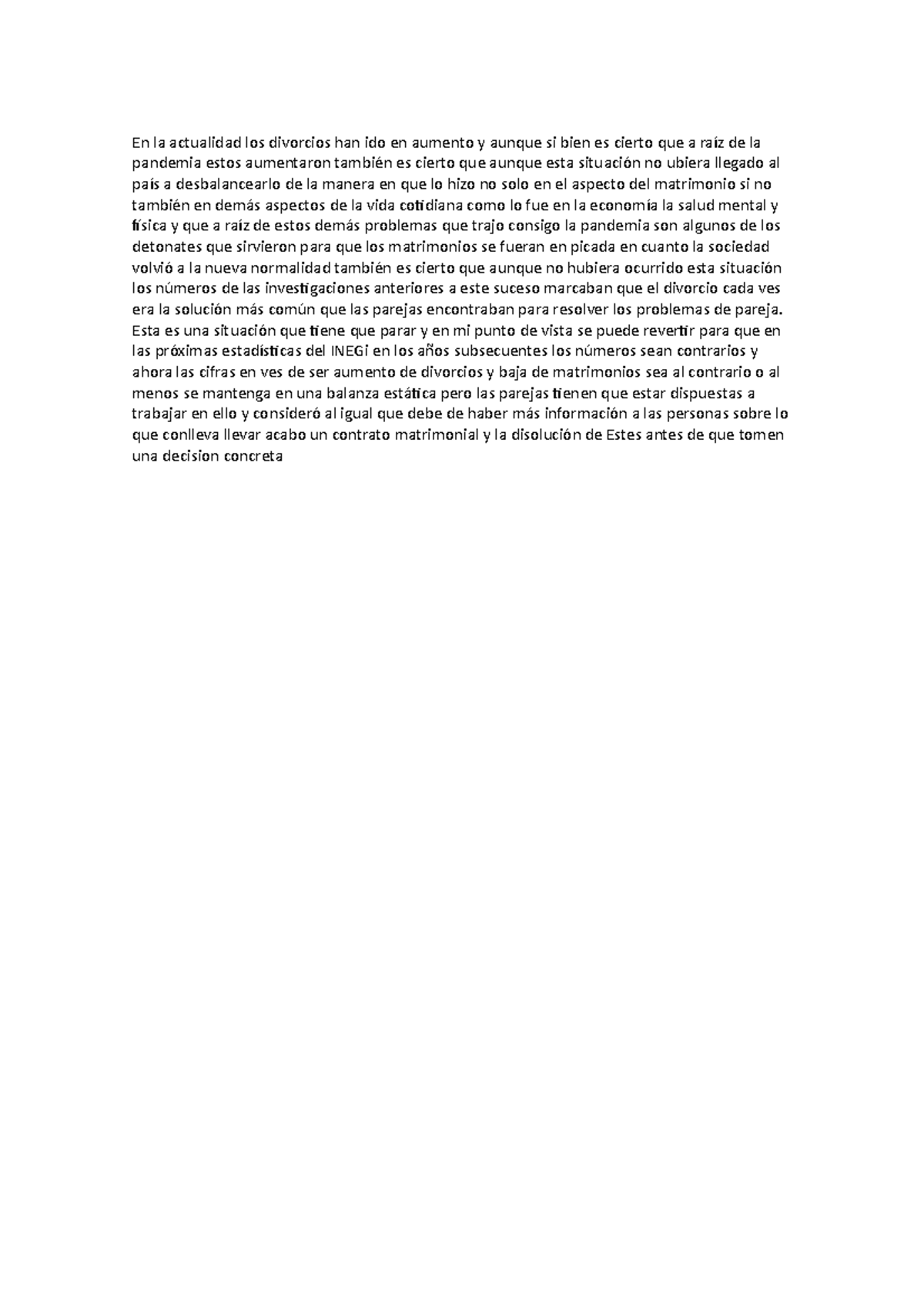 Documento - Gghbb - En la actualidad los divorcios han ido en aumento y ...
