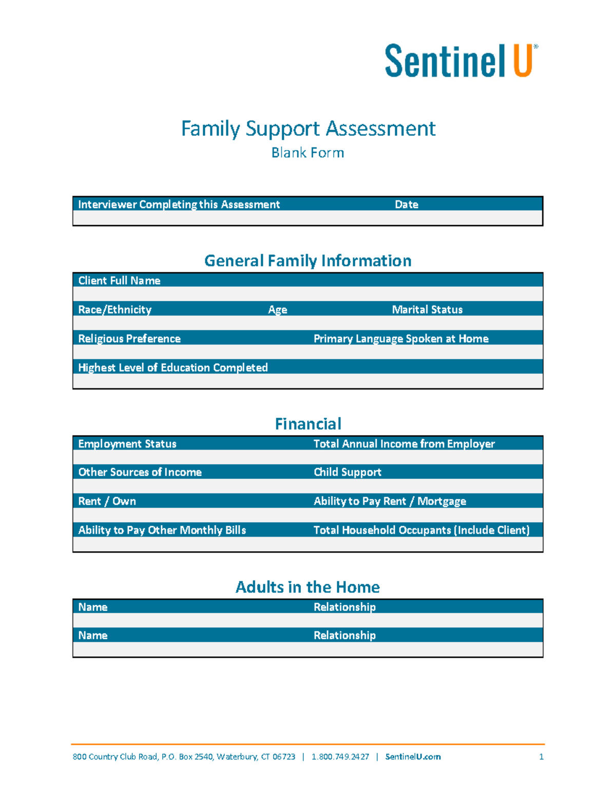 Family Support Assessment Blank Form - Client Information & Resources ...