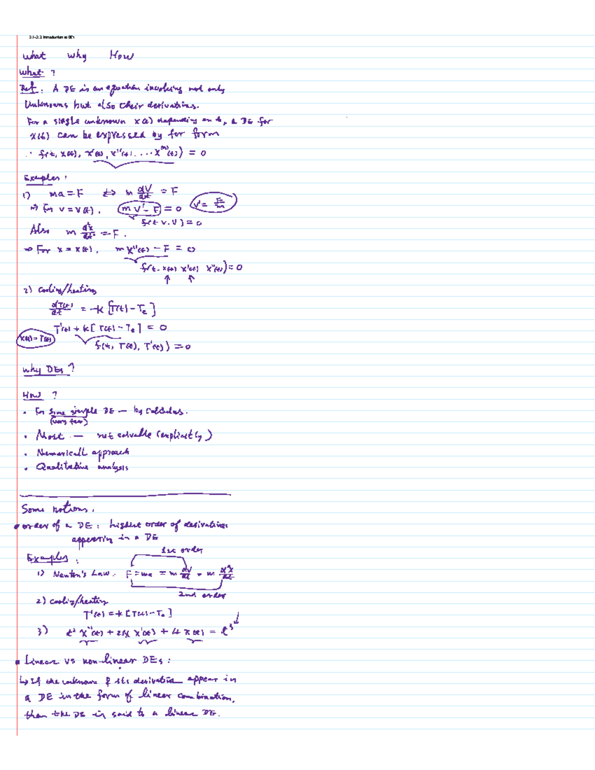 Week 3 - Prof Notes: Differential Equations & Salt Tank Problem - Studocu