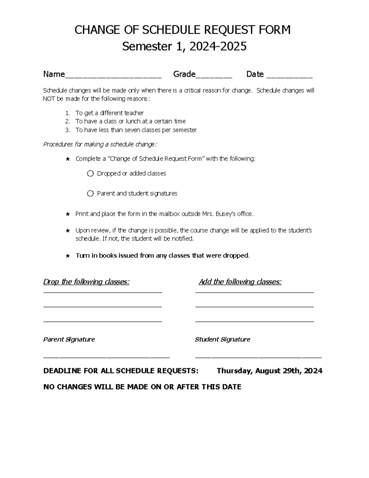 Schedule Change Form - Semester 1, 2024 Request Guide - Studocu